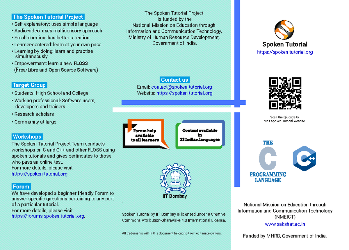 Advanced Cpp Brochure English - The Spoken Tutorial Project Self-explanatory: uses simple ...