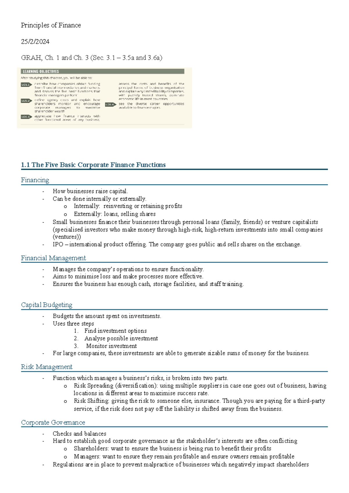 Principles of Finance - Principles of Finance 25/2/ GRAH, Ch. 1 and Ch ...