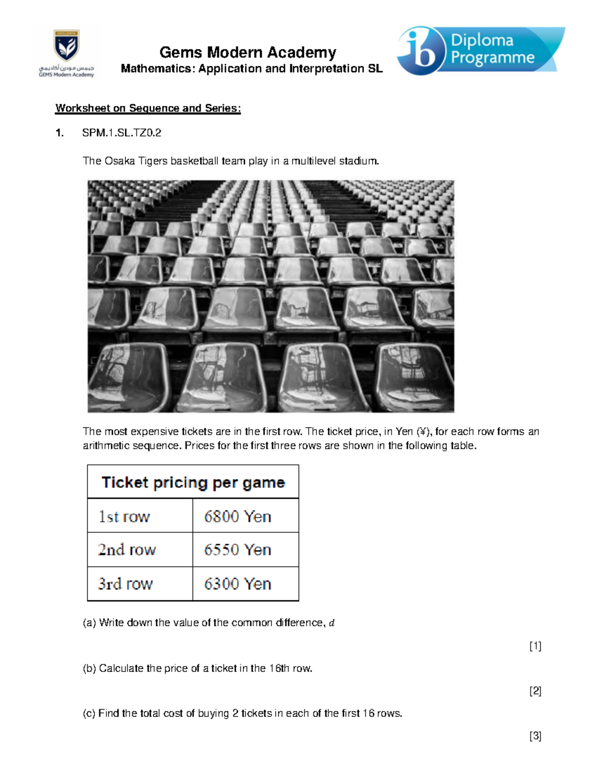 Sequence and Series Homework - Gems Modern Academy Mathematics ...