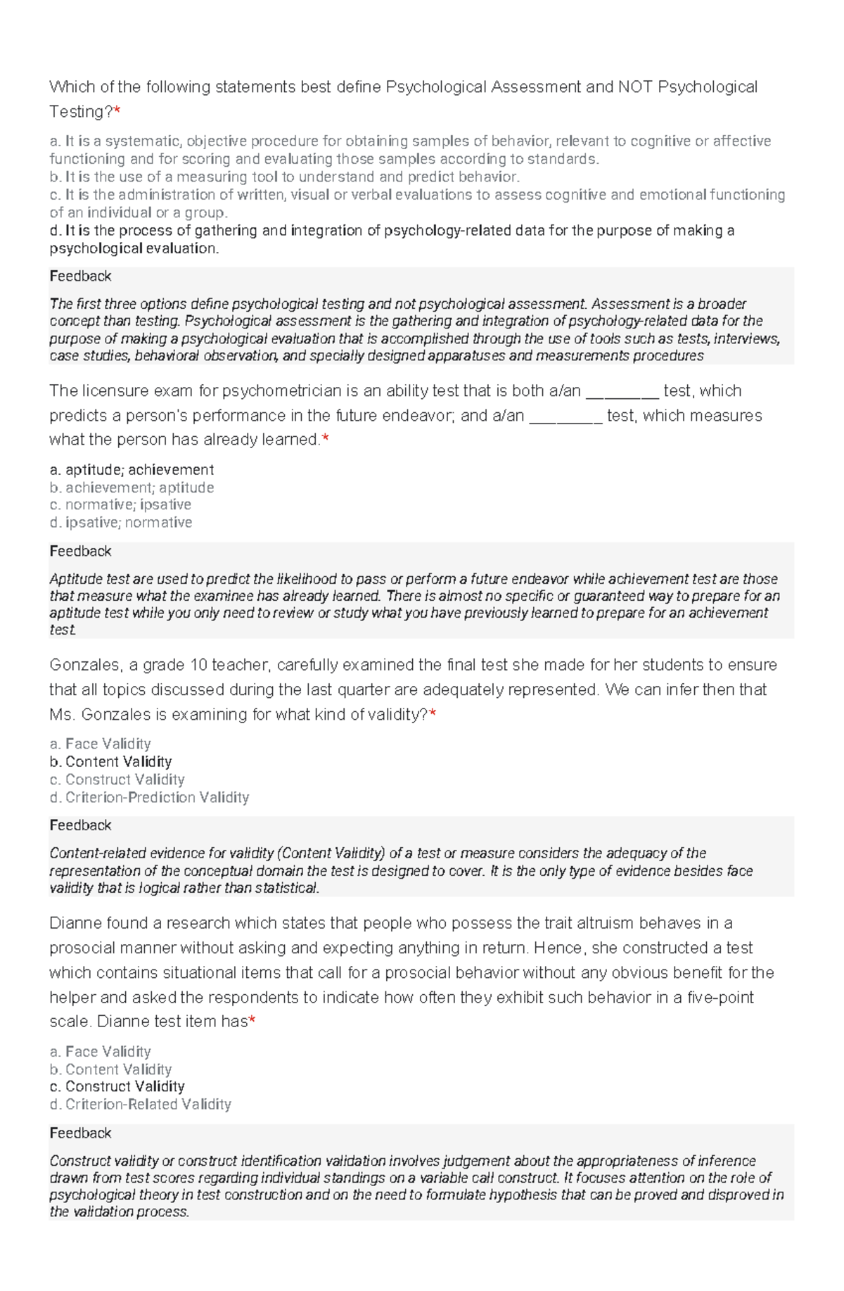 Psych Assessment Reviewer - Which of the following statements best ...
