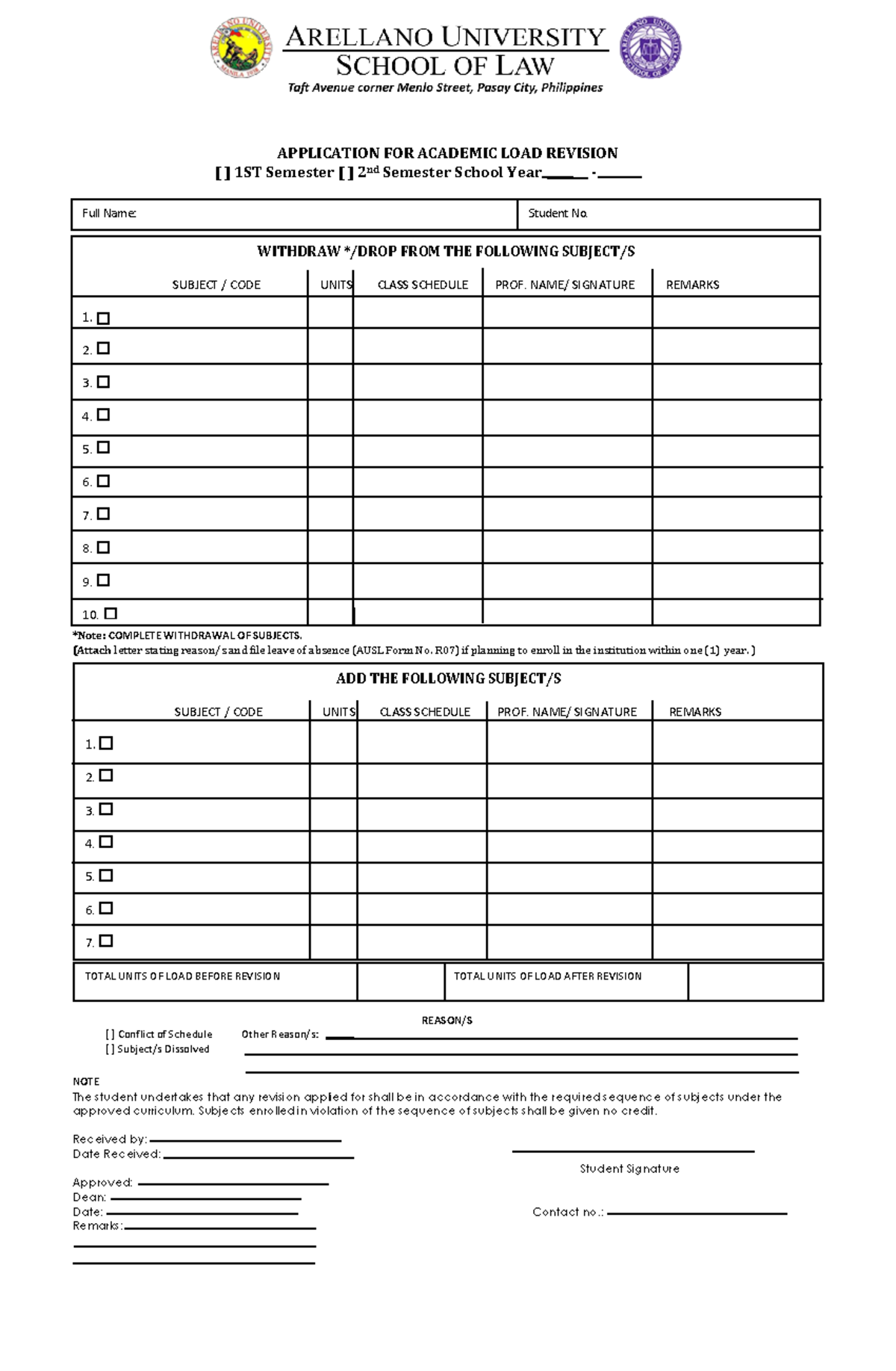 Application for Academic Load Revision - APPLICATION FOR ACADEMIC LOAD ...