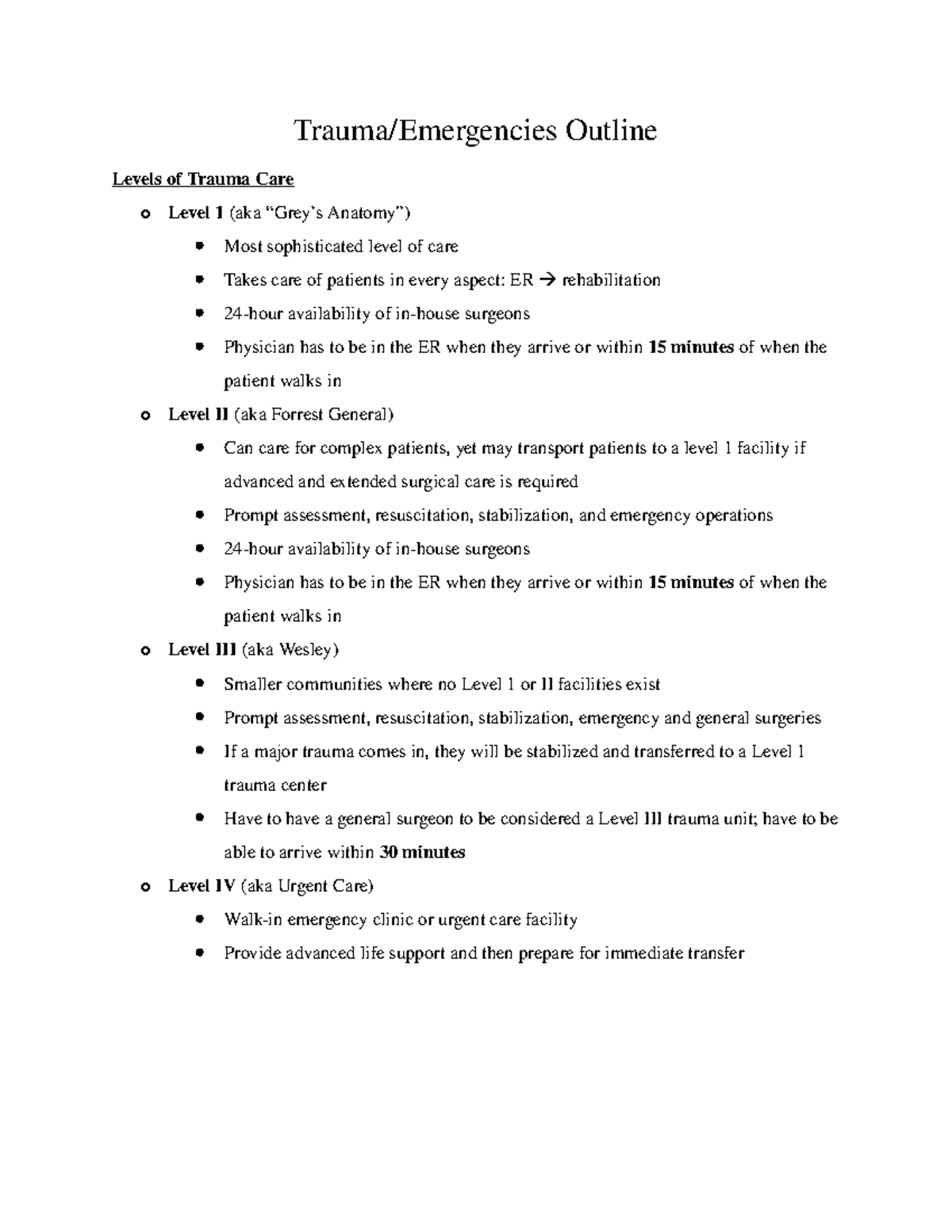 Trauma Emergencies Outline - Tr a uma / Eme r g e nc i e sOut l i ne Le ...