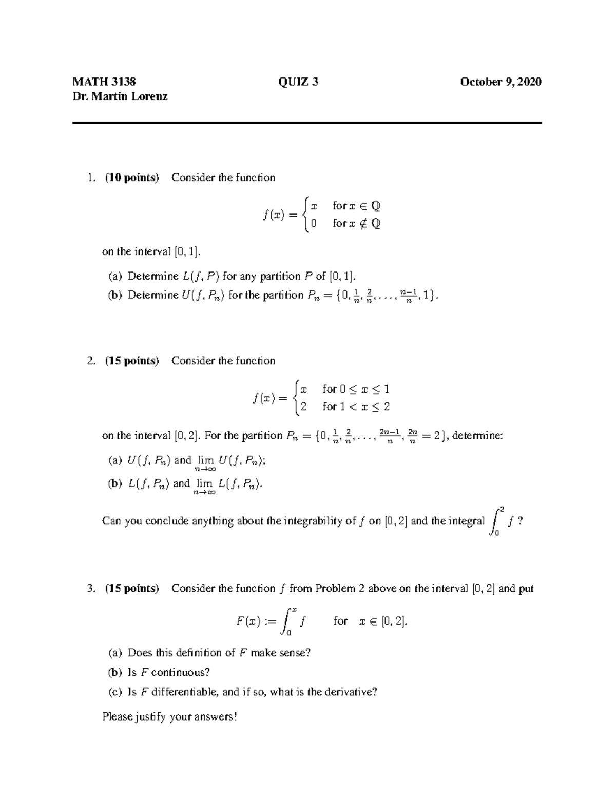 Q3 - Quiz NUMBER 3 with answers - MATH 3138 QUIZ 3 October 9, 2020 Dr ...