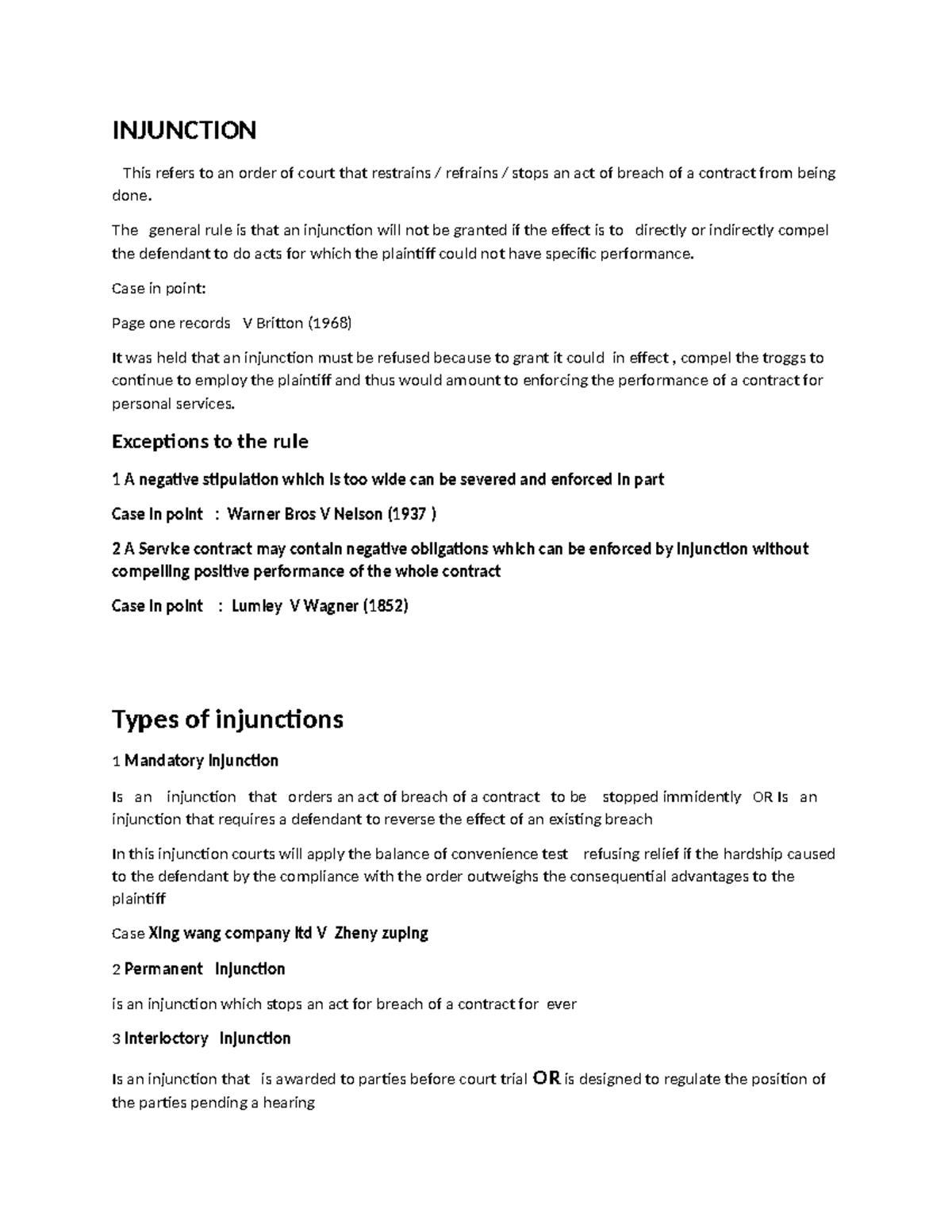 Injunction - INJUNCTION This refers to an order of court that restrains ...