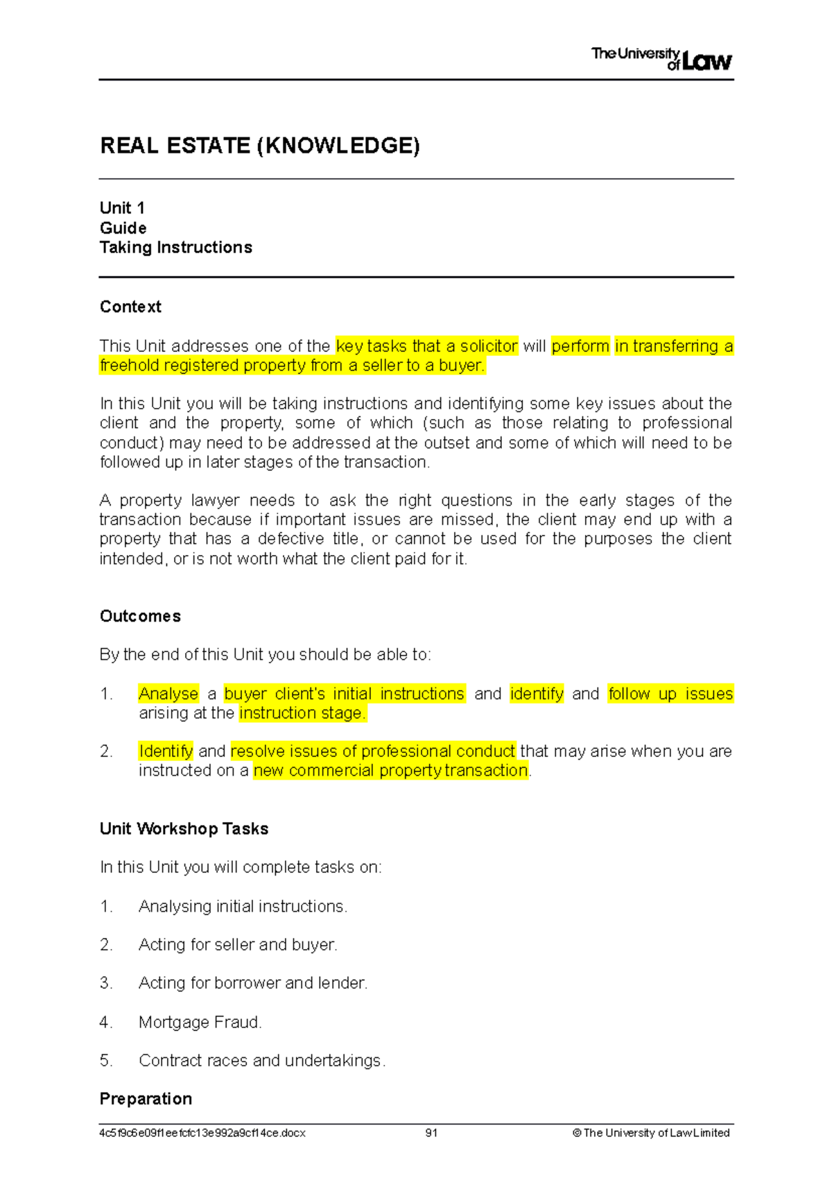 Dispute Resolution - Workshop 1 Guide and Notes 2021/2022 - REAL ESTATE ...