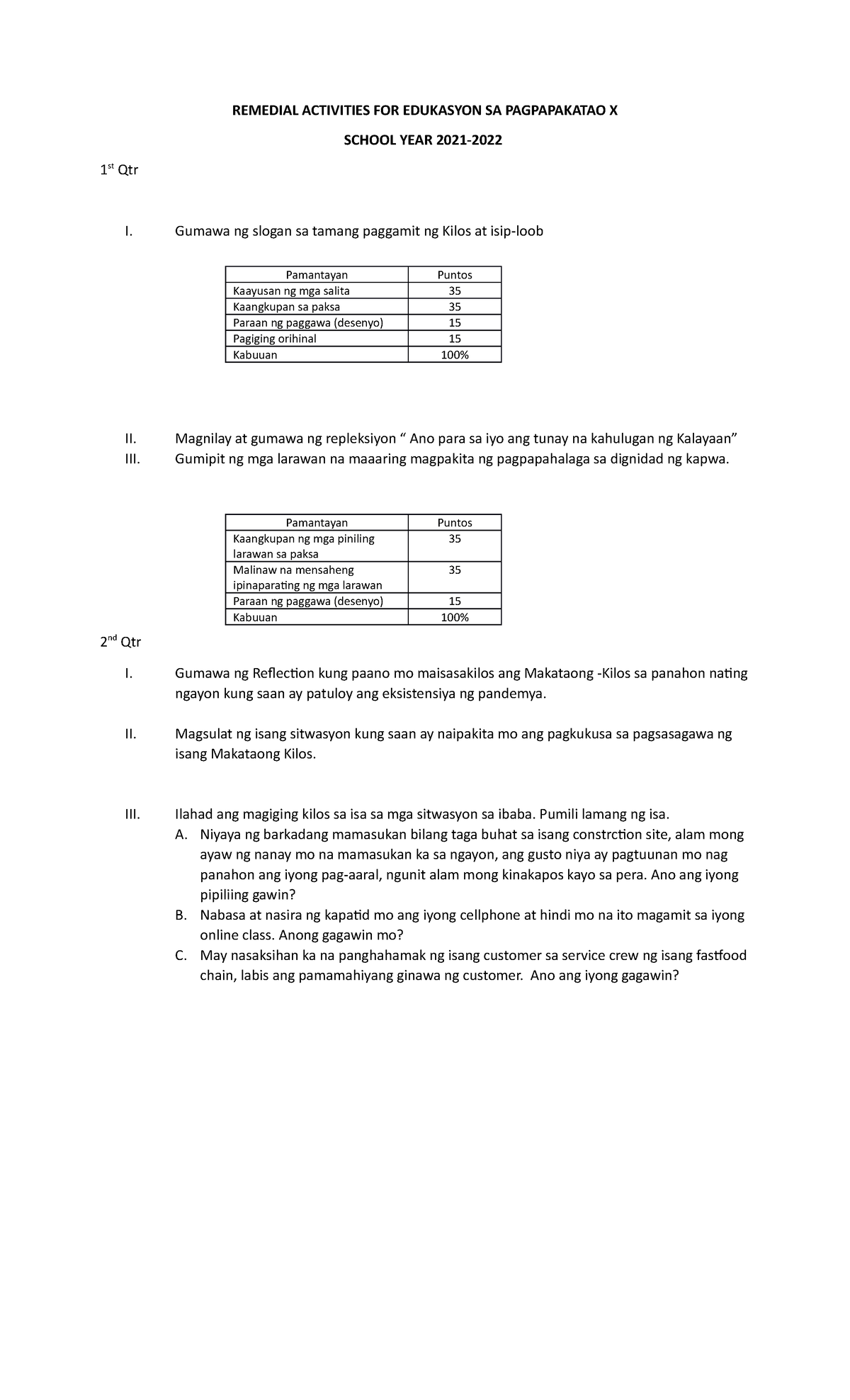 Remedial Activities 1ST TO 3RD QTRS - REMEDIAL ACTIVITIES FOR EDUKASYON ...