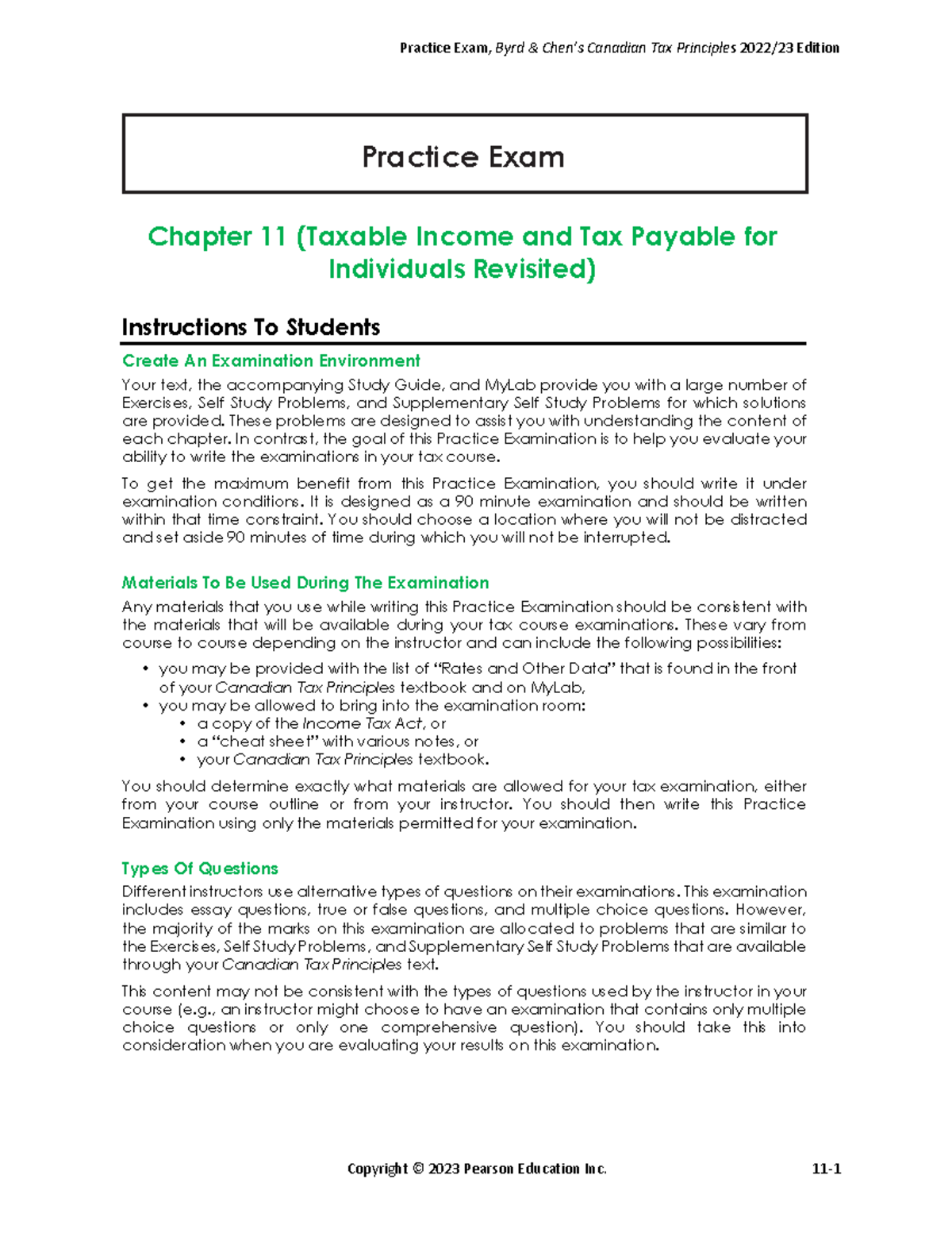 Byrd Chen 2022 Pr Exam Ch11 - Chapter 11 (Taxable Income and Tax ...