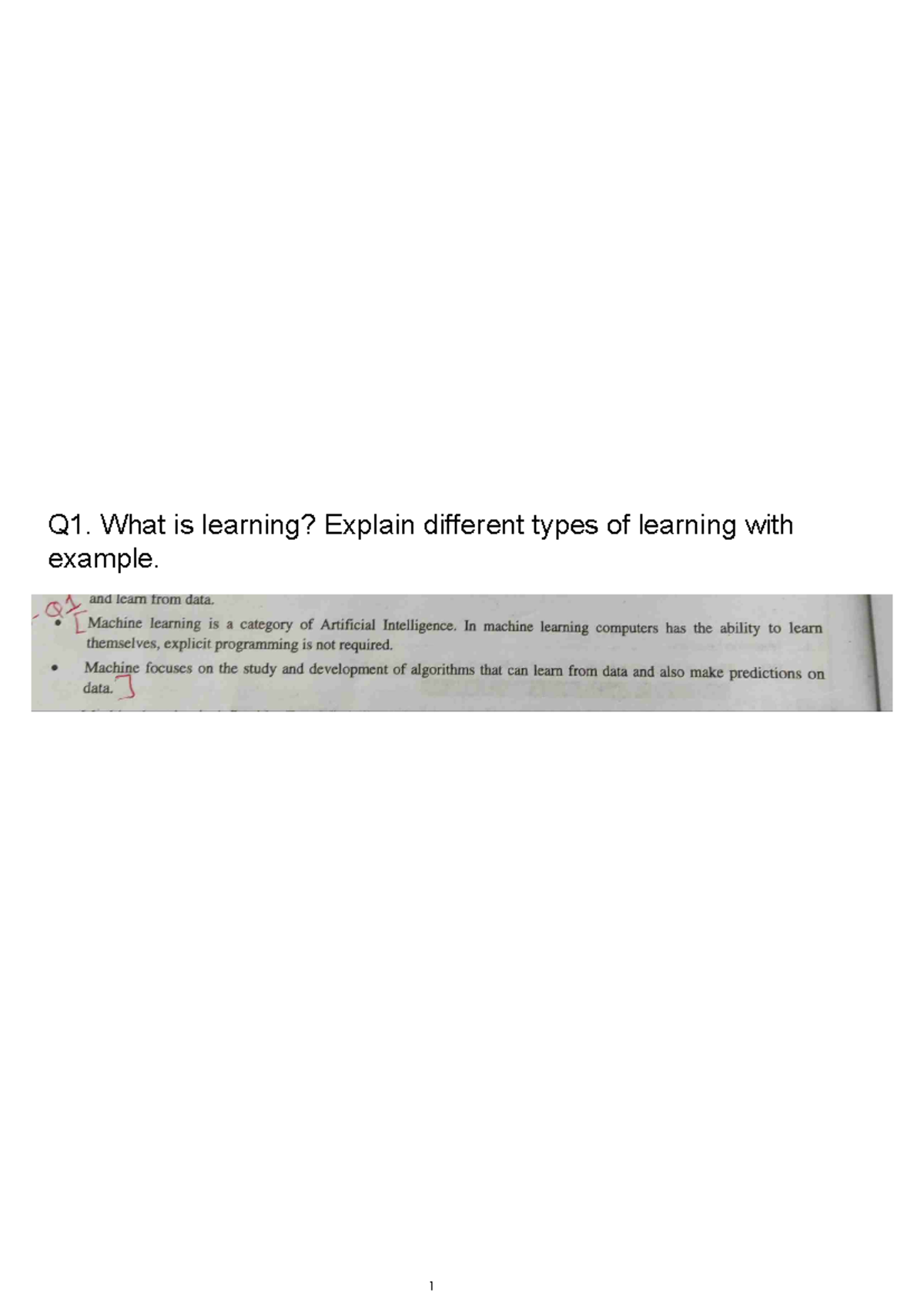 ML PT-1 Theory Solutions - Q1. What is learning? Explain different ...