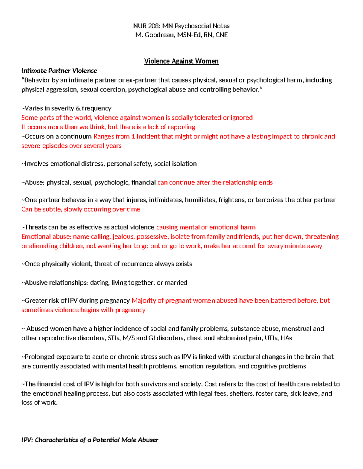 208 Psychosocial Violence Against Women Notes - NUR 208: MN ...