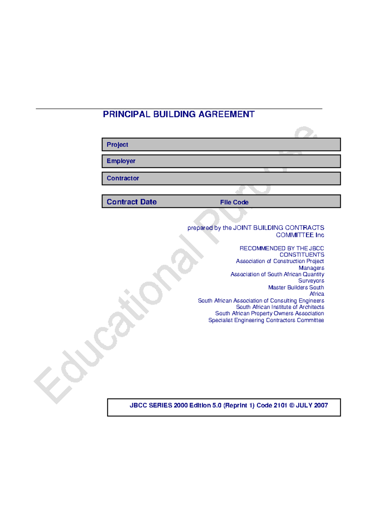 Principal building agreement sans10400 co za - - Studocu