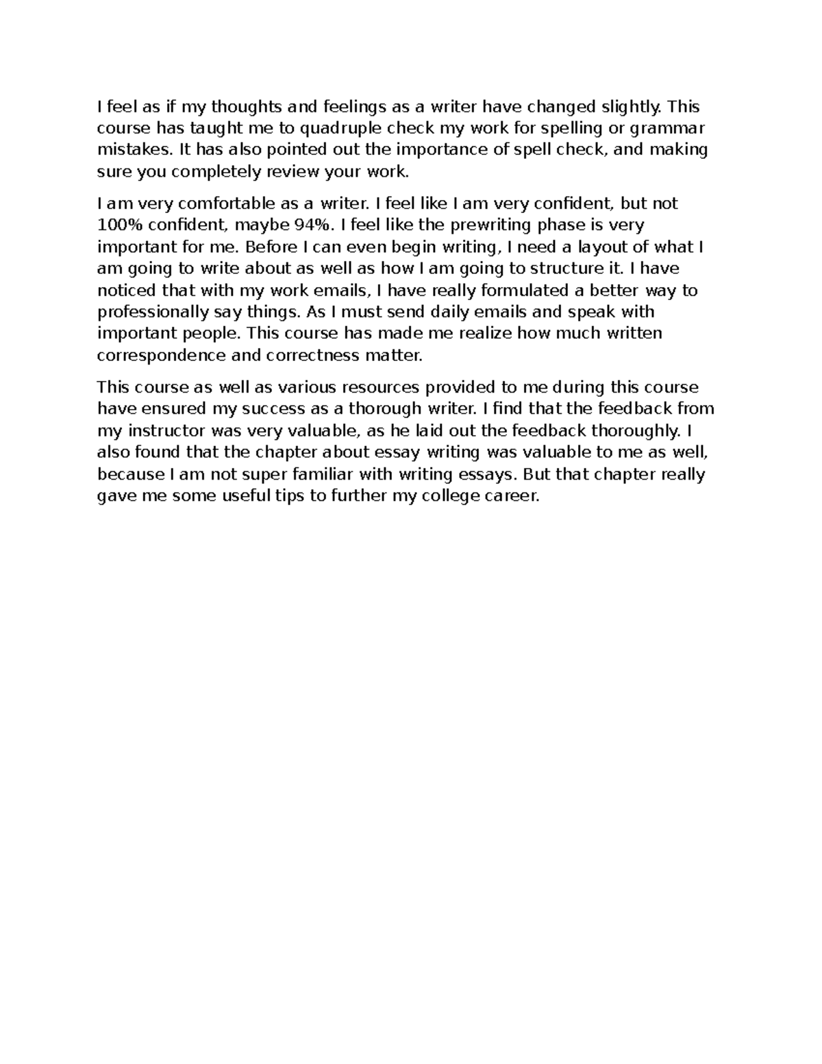 Eng comp 110 wk 5 discussion - I feel as if my thoughts and feelings as ...