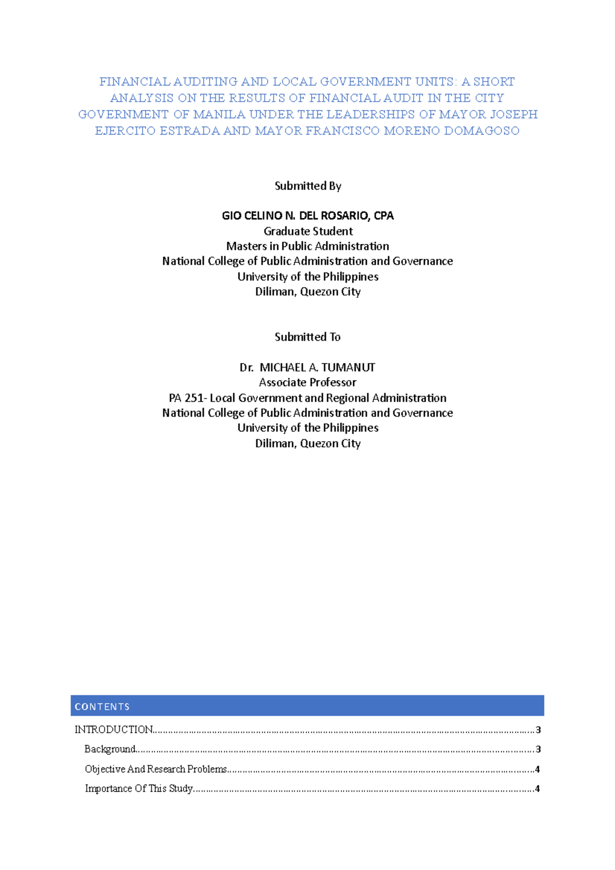 A Short Analysis on selected financial audit results in Manila under ...
