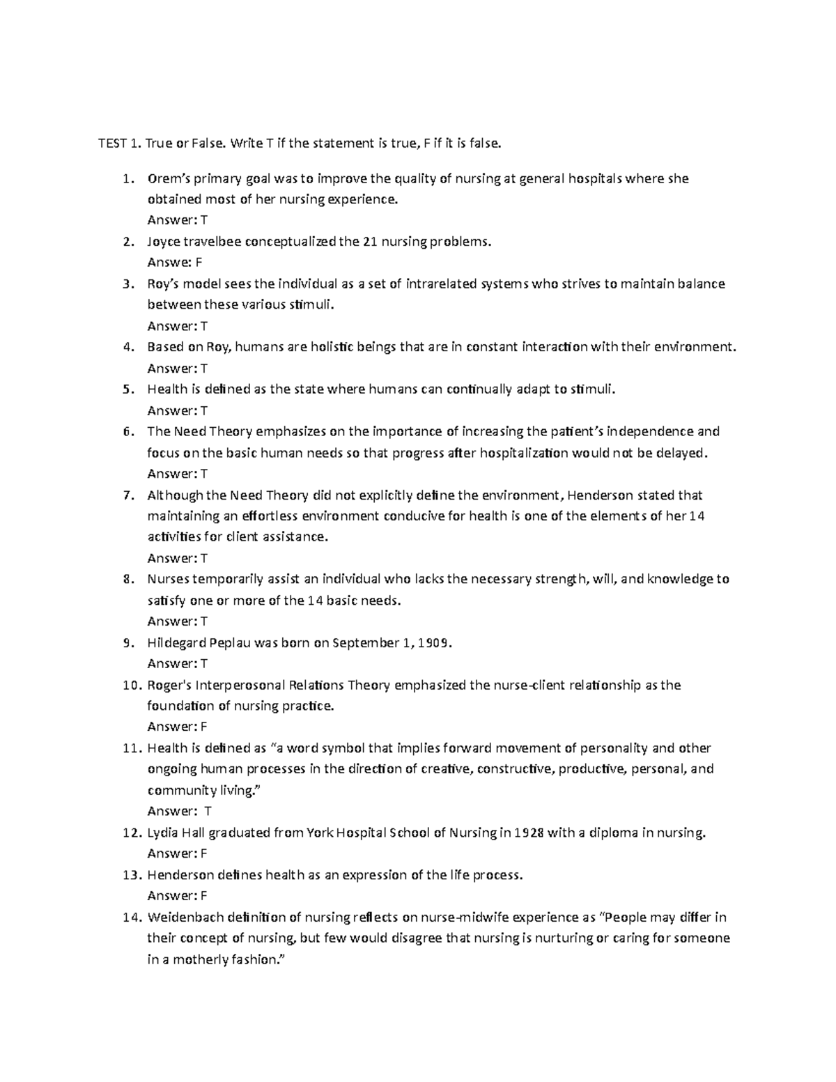 Tfn - TEST 1. True or False. Write T if the statement is true, F if it ...