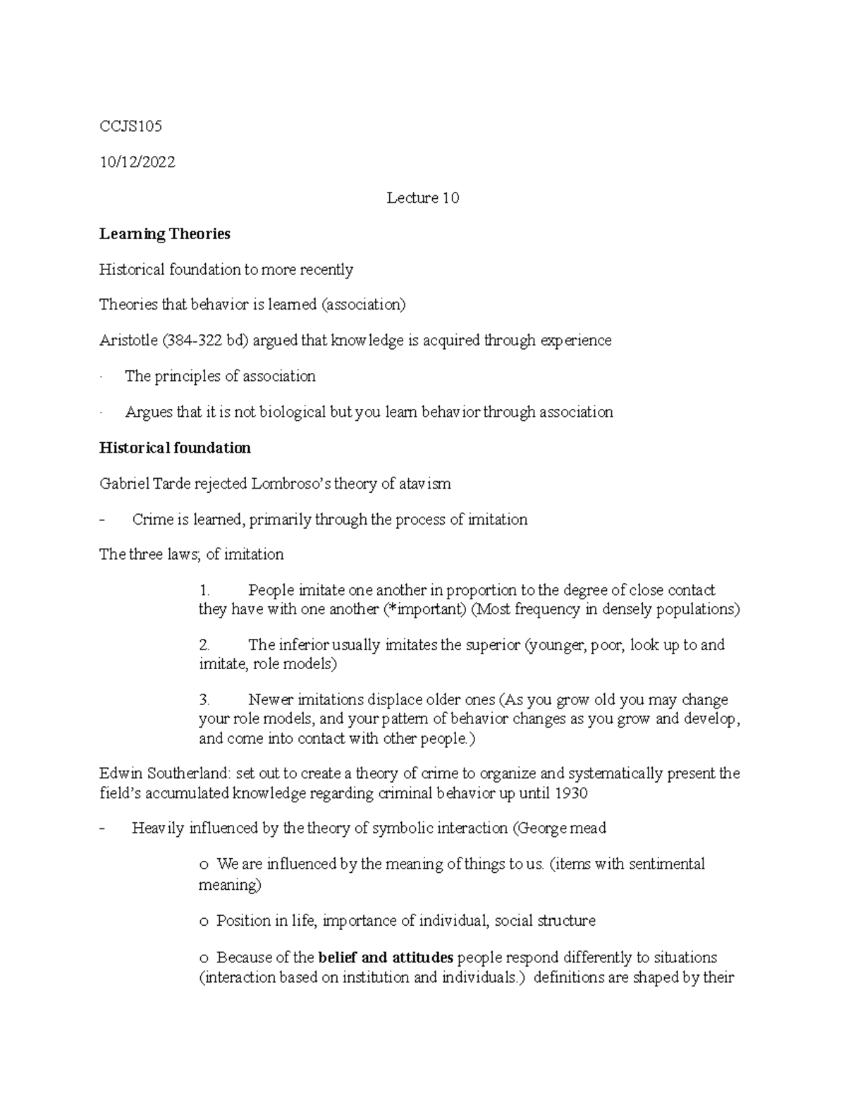 CCJS105 Lecture 10 - CCJS 10/12/ Lecture 10 Learning Theories ...