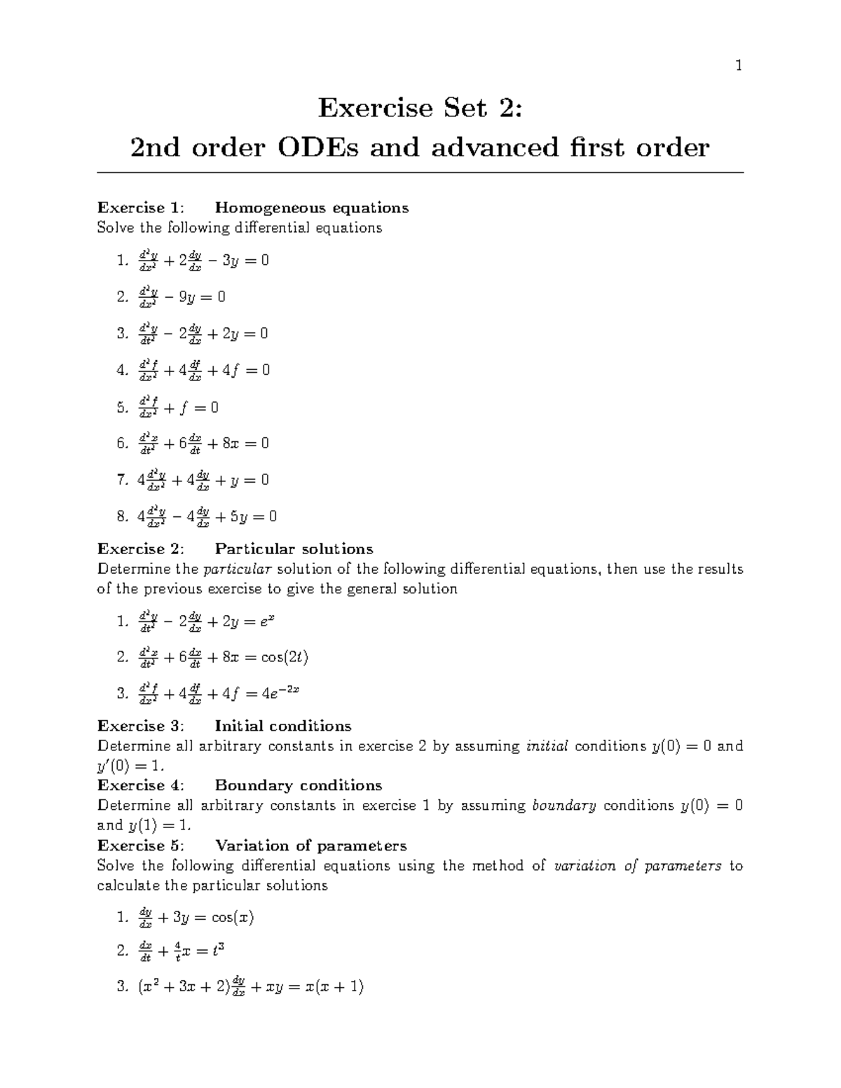 Odes2 - math class (differential equations) - 1 Exercise Set 2: 2nd ...