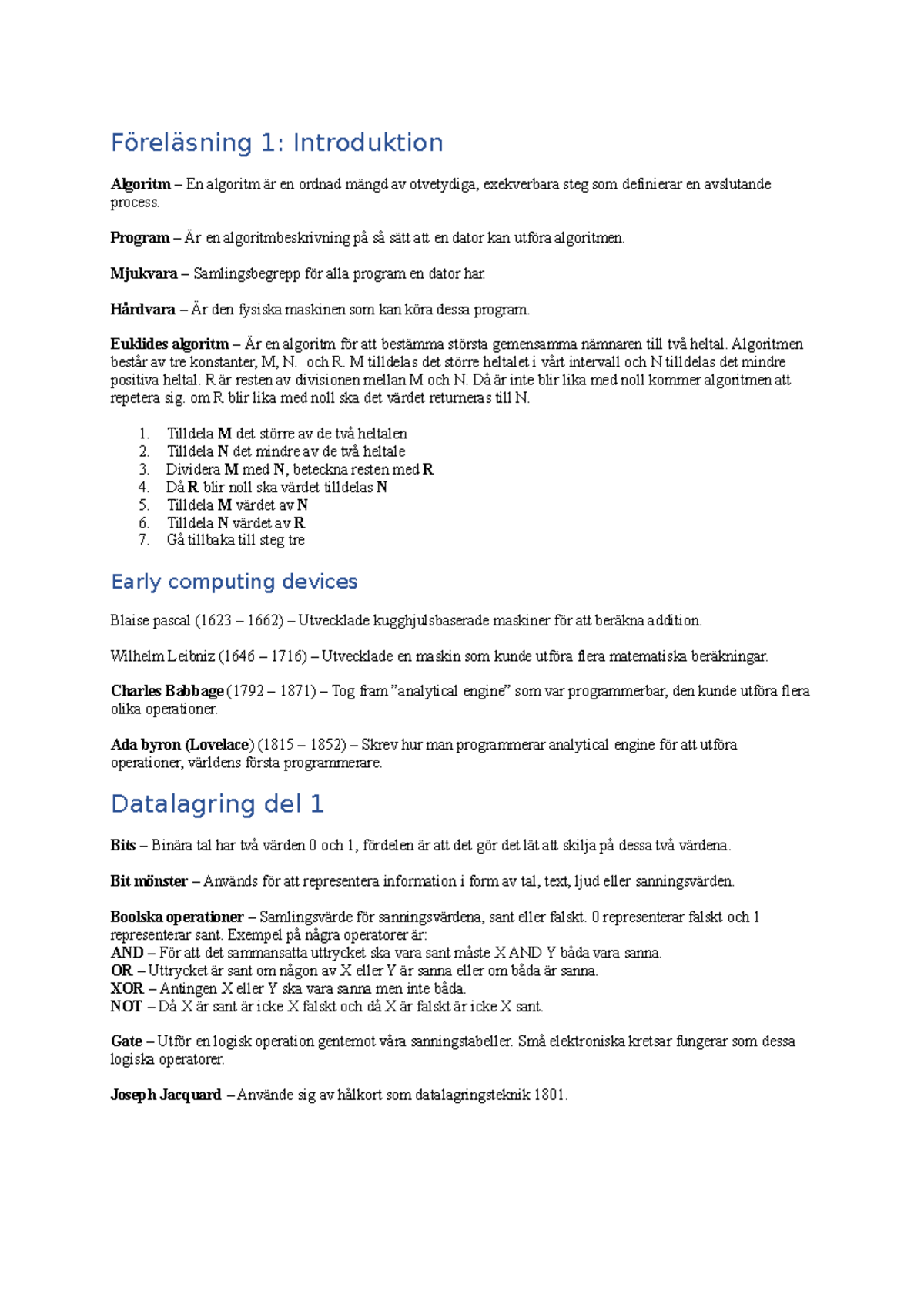 Introduktion till data- och systemvetenskap - Föreläsning 1 ...