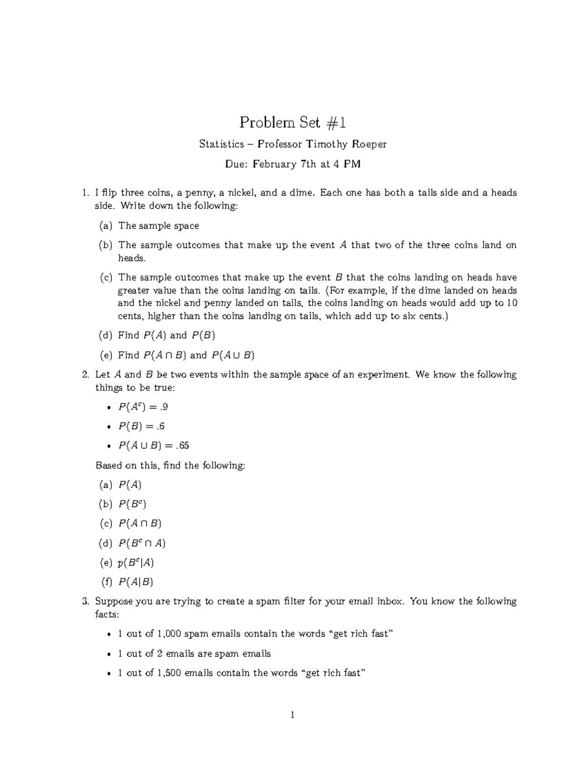 PS1 Statistics SP19 - First Problem Set - Problem Set Statistics ...