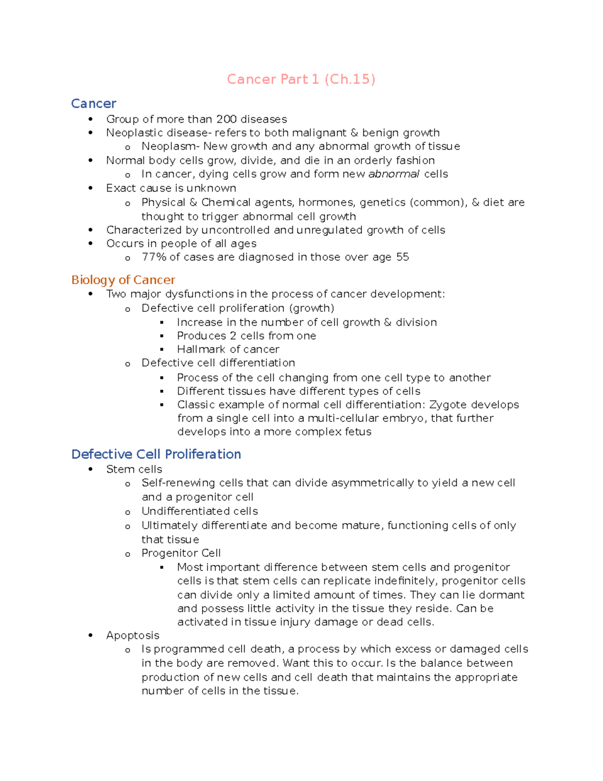Cancer part 1 Outline - Cancer Part 1 (Ch) Cancer Group of more than ...