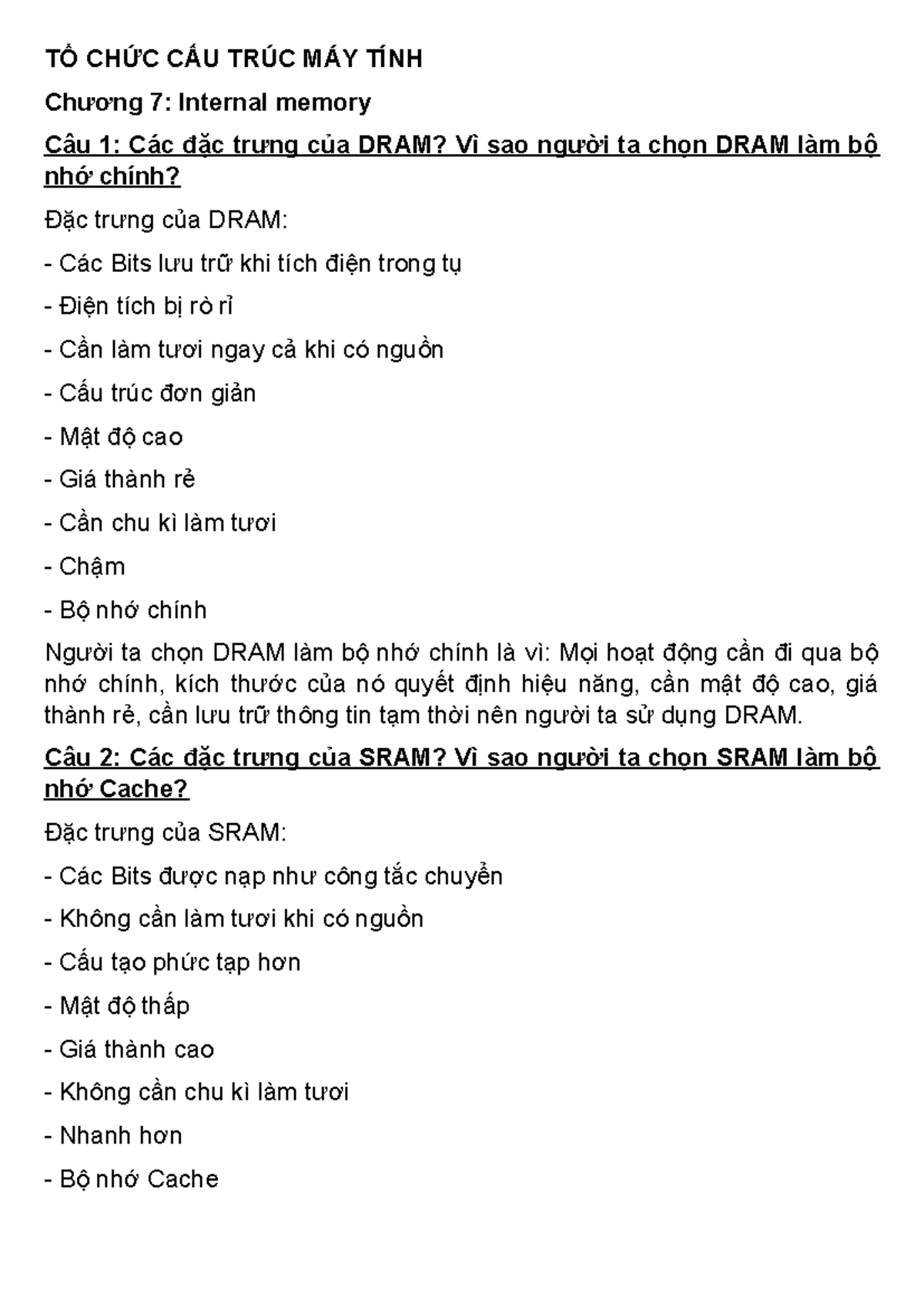 Tochuccautrucmaytinh - TỔ CHỨC CẤU TRÚC MÁY TÍNH Chương 7: Internal ...