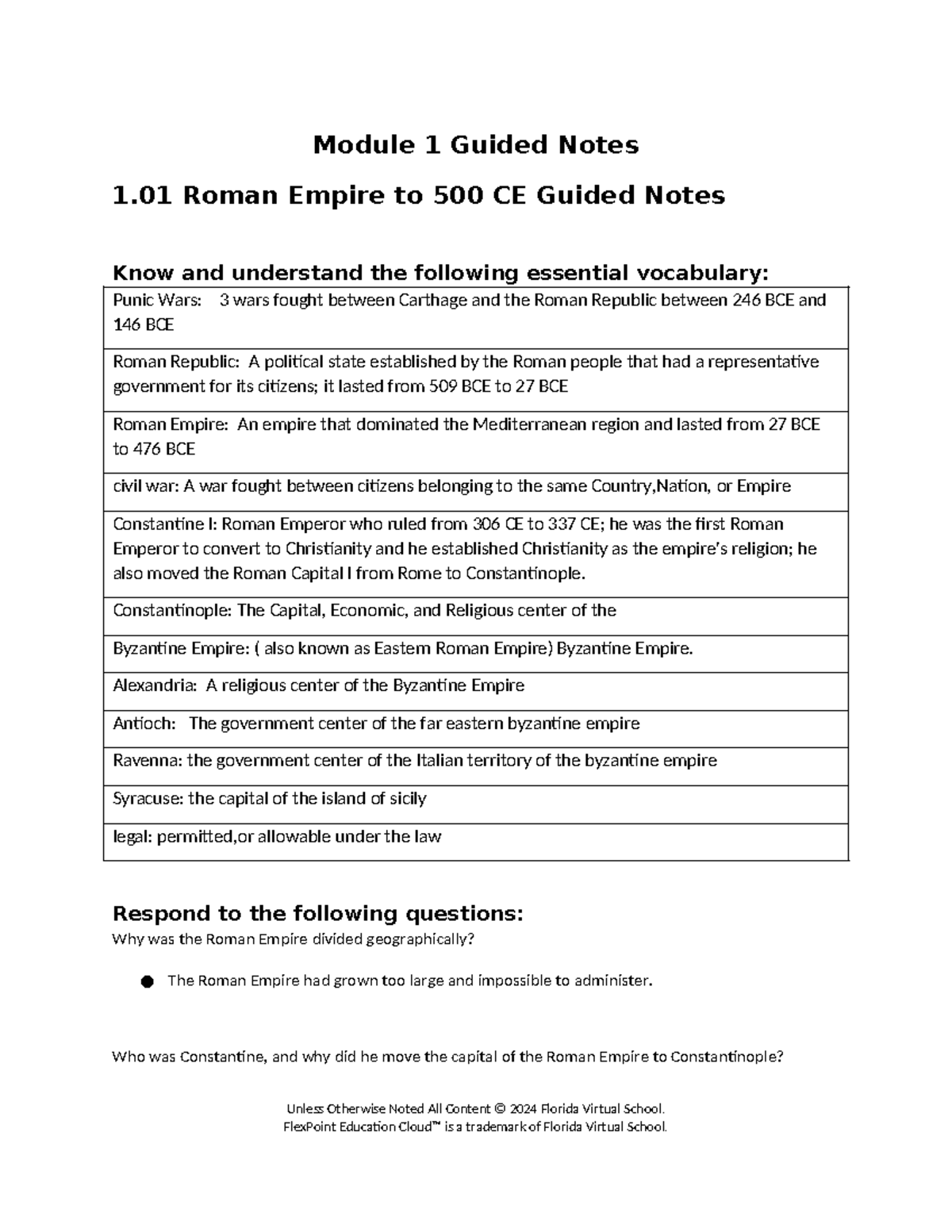 Mod 1 world history seg 1 notes - Module 1 Guided Notes 1 Roman Empire ...