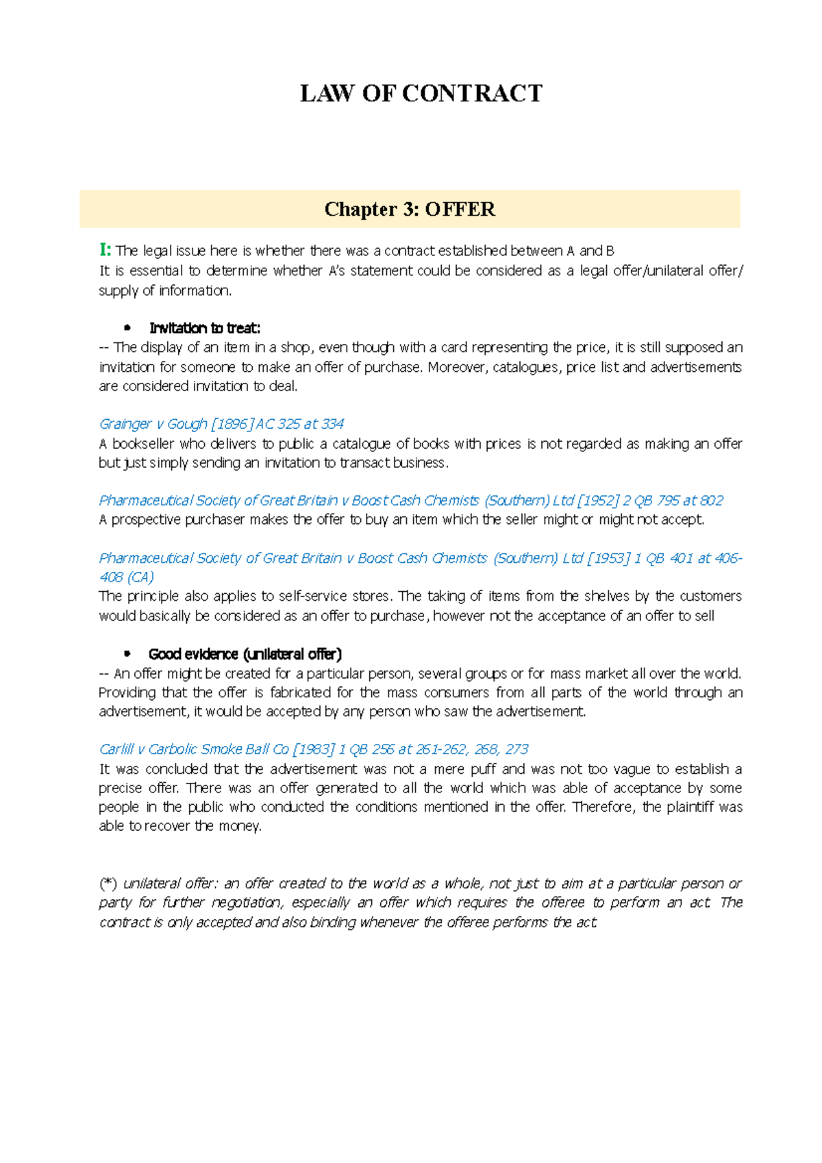 Law of Contract - Chapter 3: OFFER LAW OF CONTRACT I: The legal issue ...