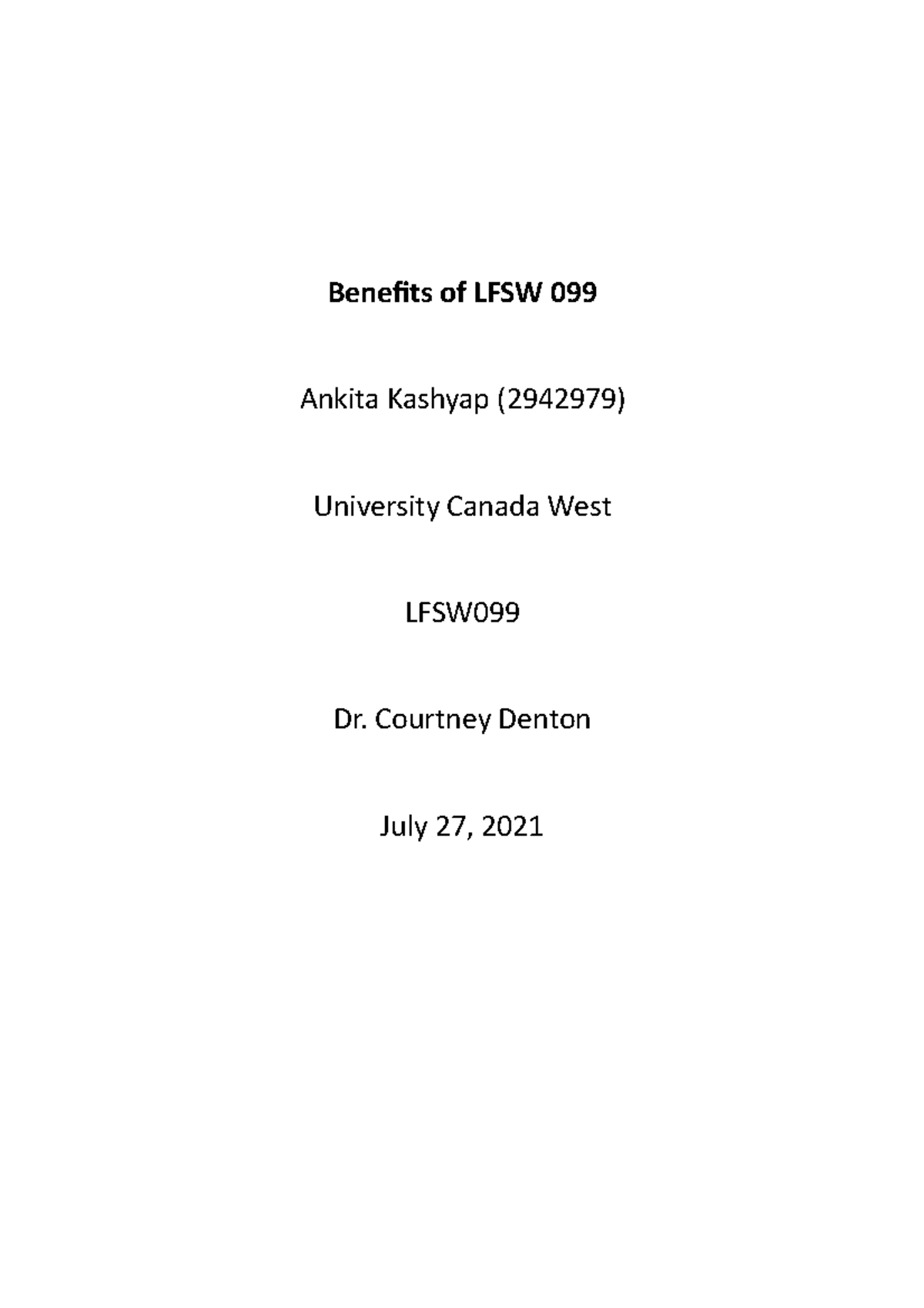 LFSW 099 Module 3 Assignment - LFSW 099 - UCW - Studocu