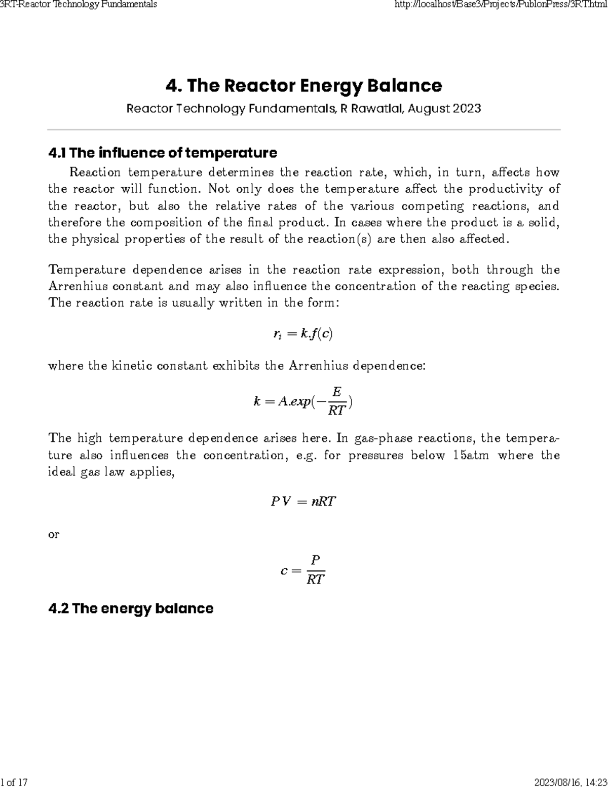 3RT-Reactor Technology Fundamentals - 4. The Reactor Energy Balance ...