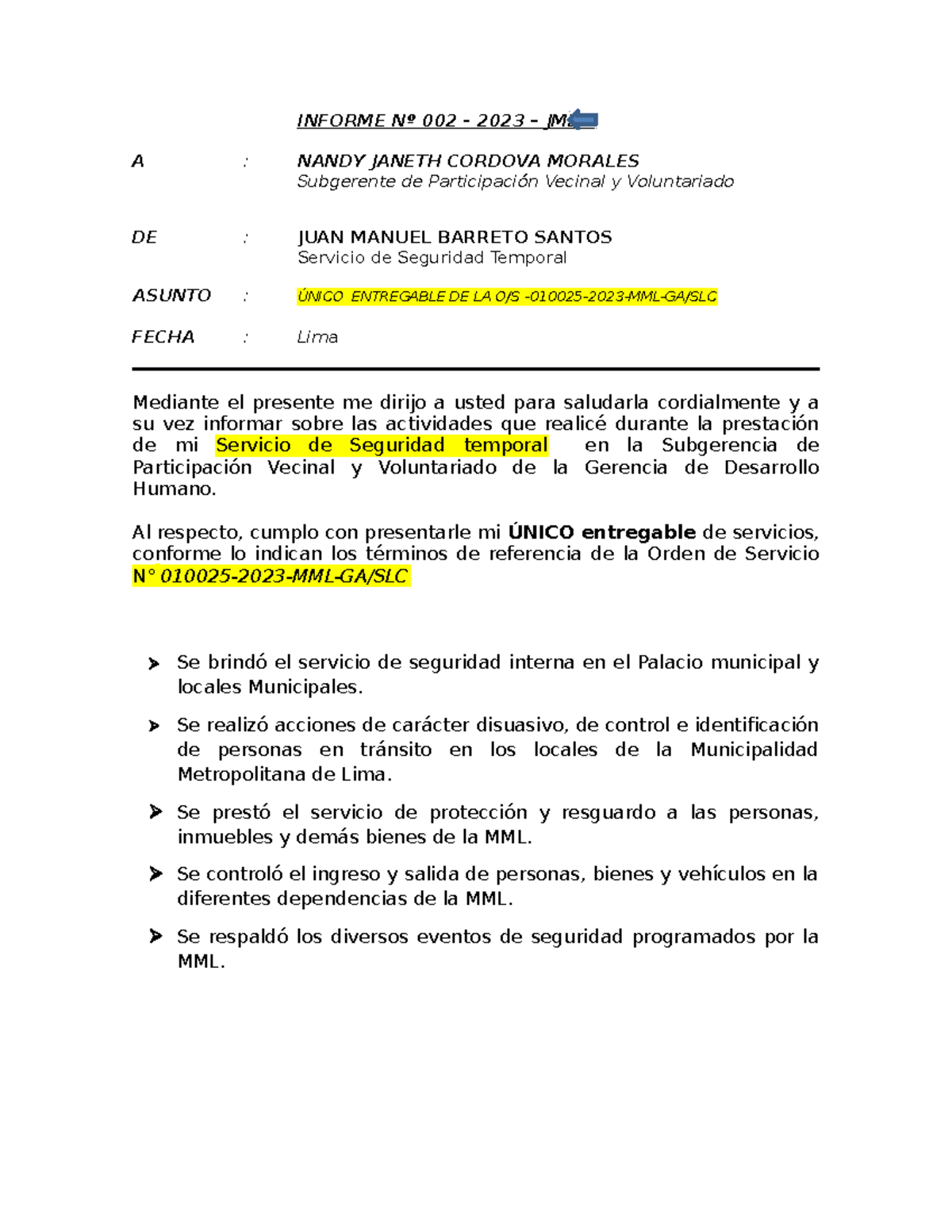 DOC-20230817-WA0008. - INFORME Nº 002 - 2023 – JMBS A : NANDY JANETH CORDOVA MORALES Subgerente ...