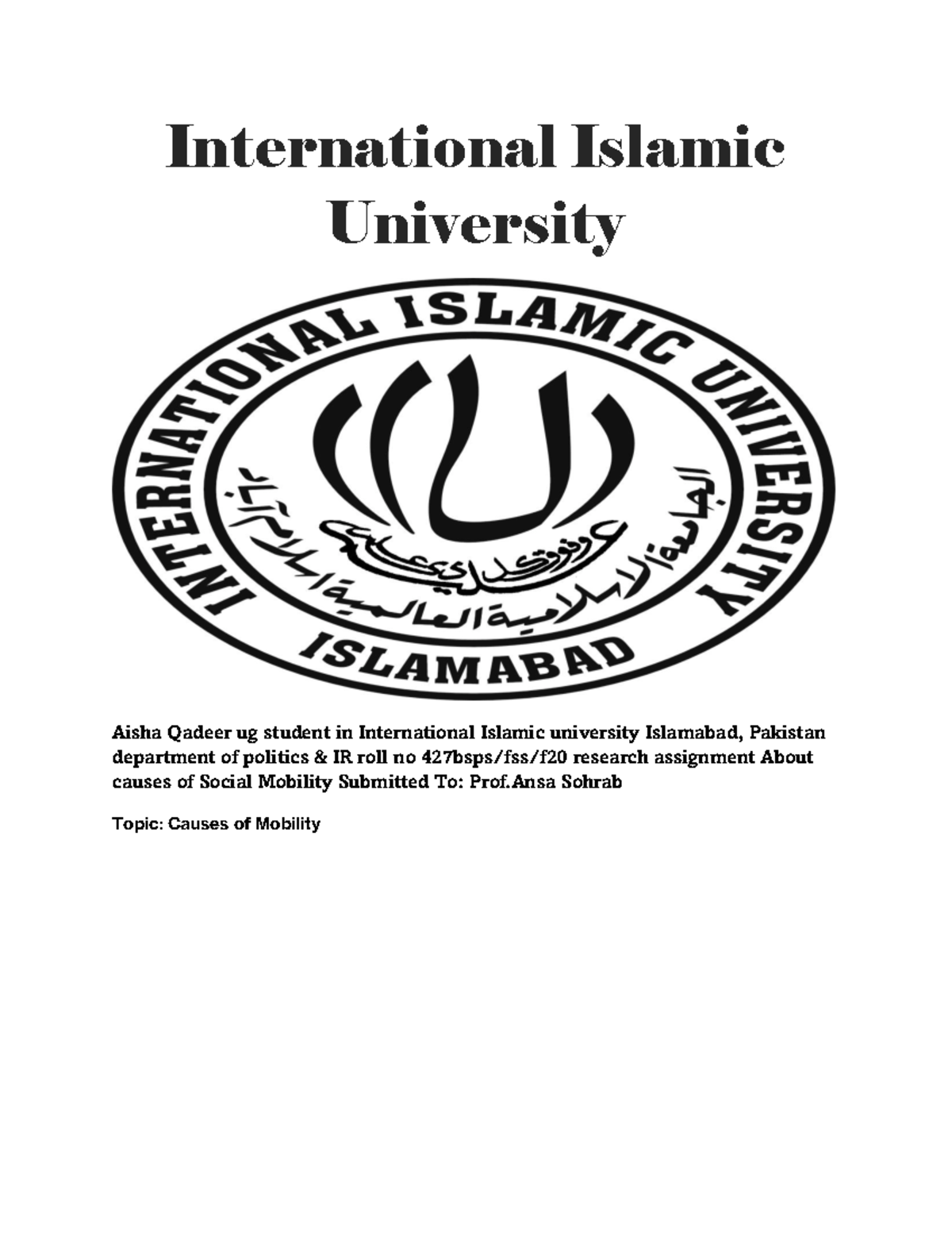Document 1 - International Islamic University Aisha Qadeer ug student ...