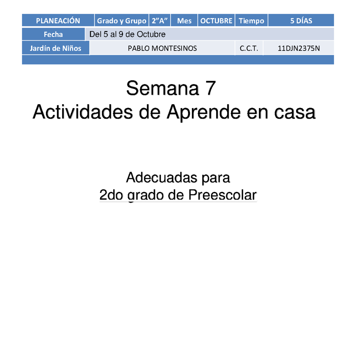 7 semana Aprende en casa 2do preescolar - Semana 7 Actividades de ...