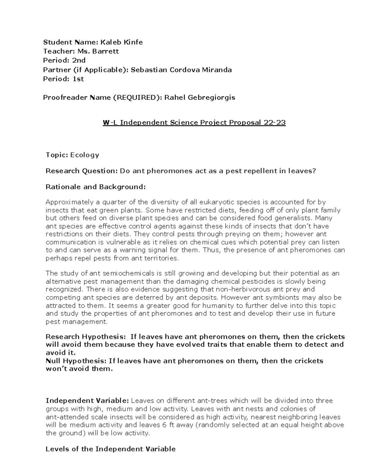 Cordova and Knife Science project proposal - Student Name: Kaleb Kinfe ...