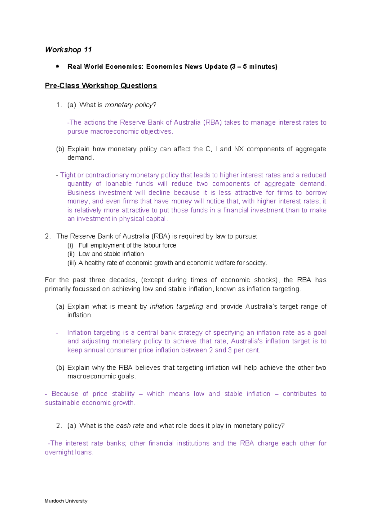 Solved BUS171 WS 11 - pre-WS questions - Workshop 11 Real World ...