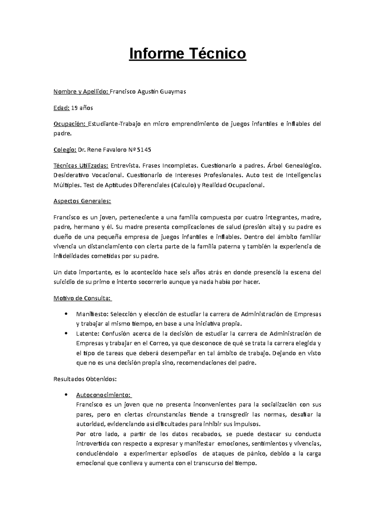 Informe Técnico - Informe Técnico Nombre y Apellido: Francisco Agustín ...