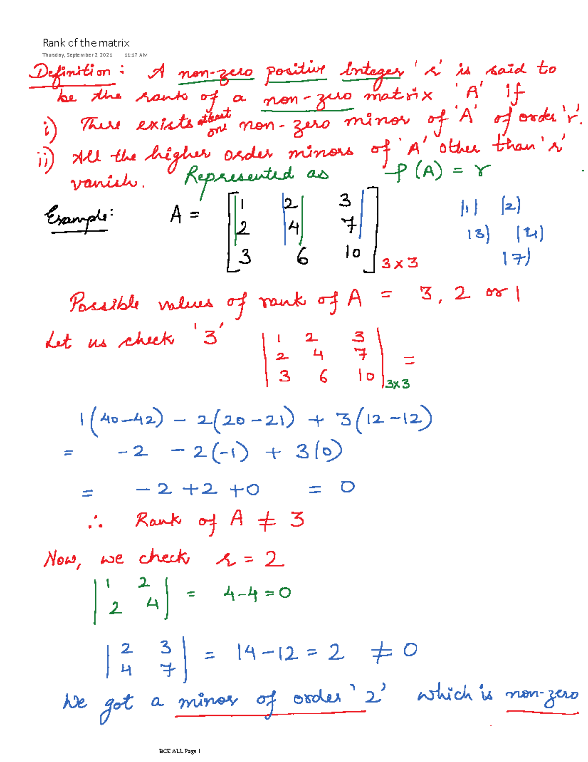 SMT-121 all Notes - worksheet - 9 - Mathematics - Rank of the matrix ...