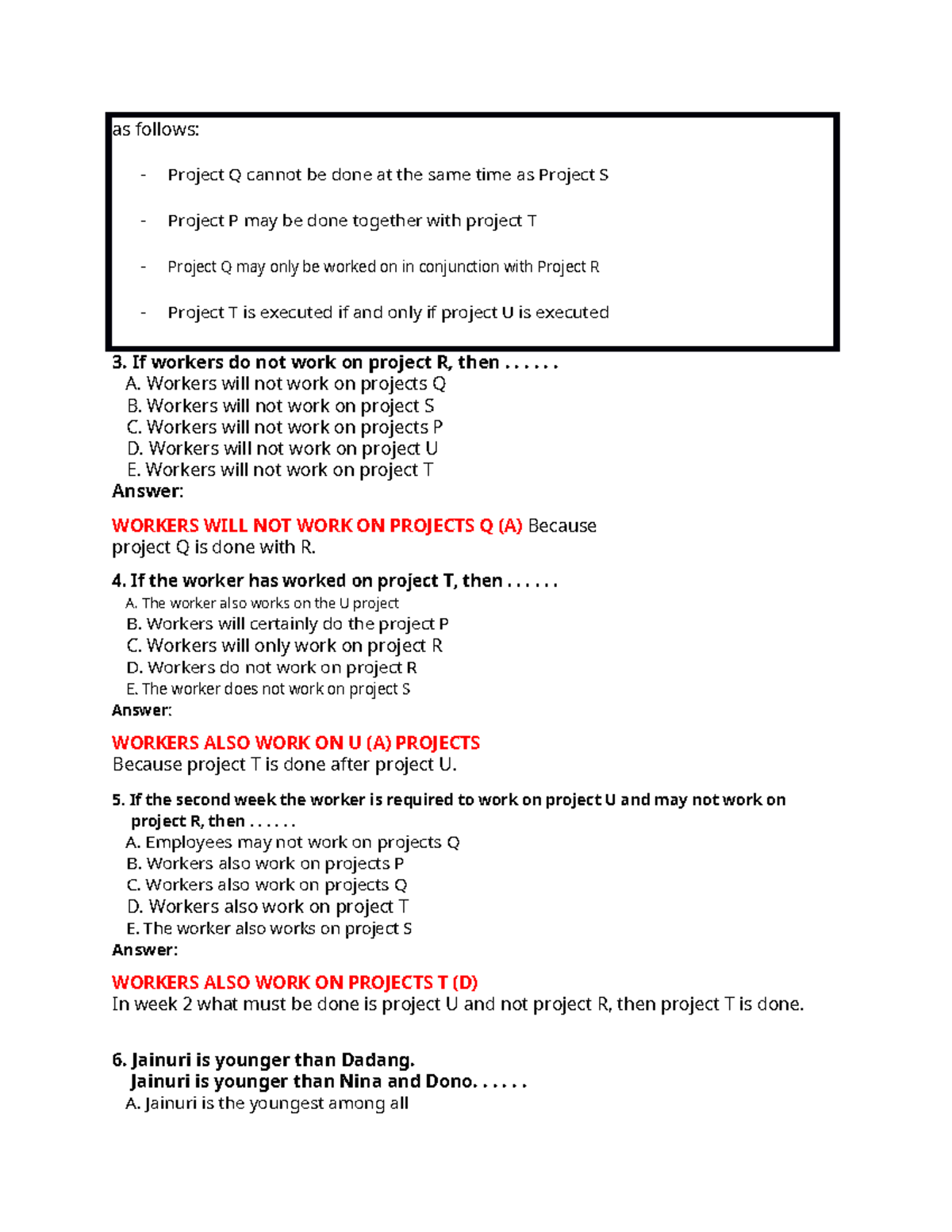 Algebra Materials-7 - as follows: - Project Q cannot be done at the ...