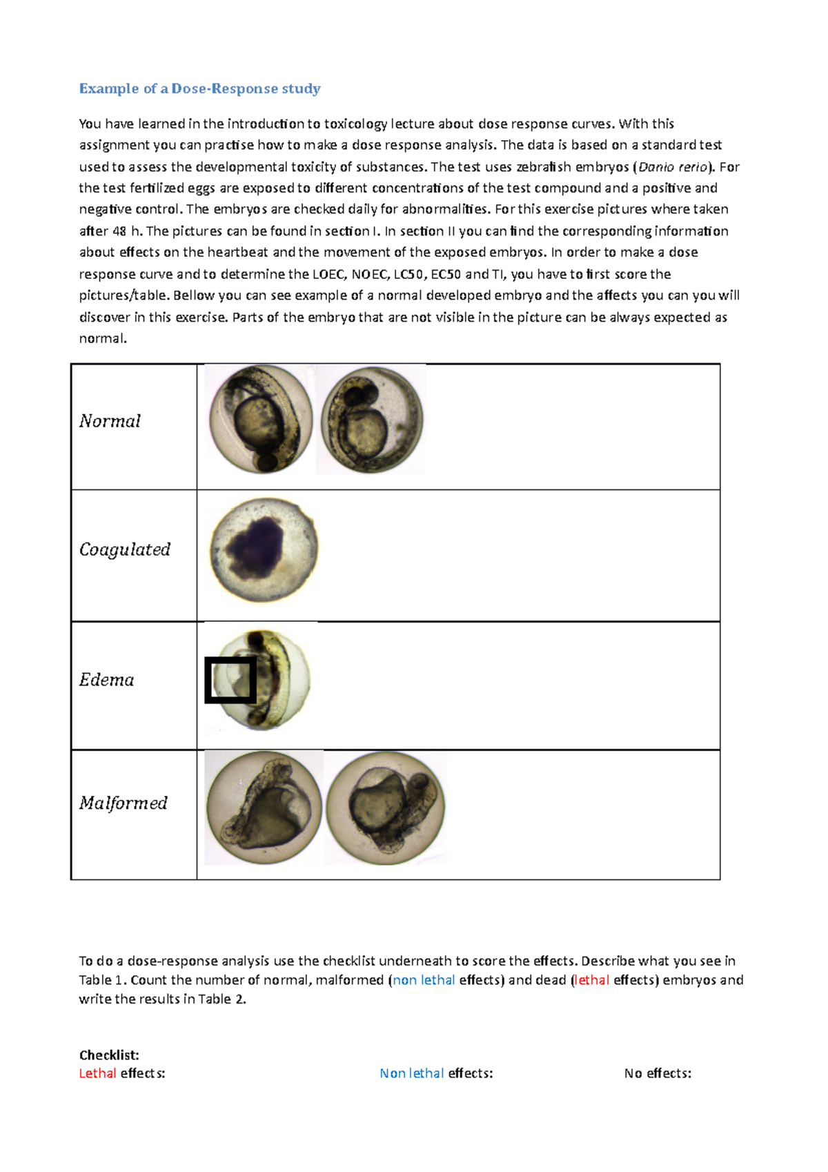 Dose response experiment - Example of a Dose-Response study You have ...