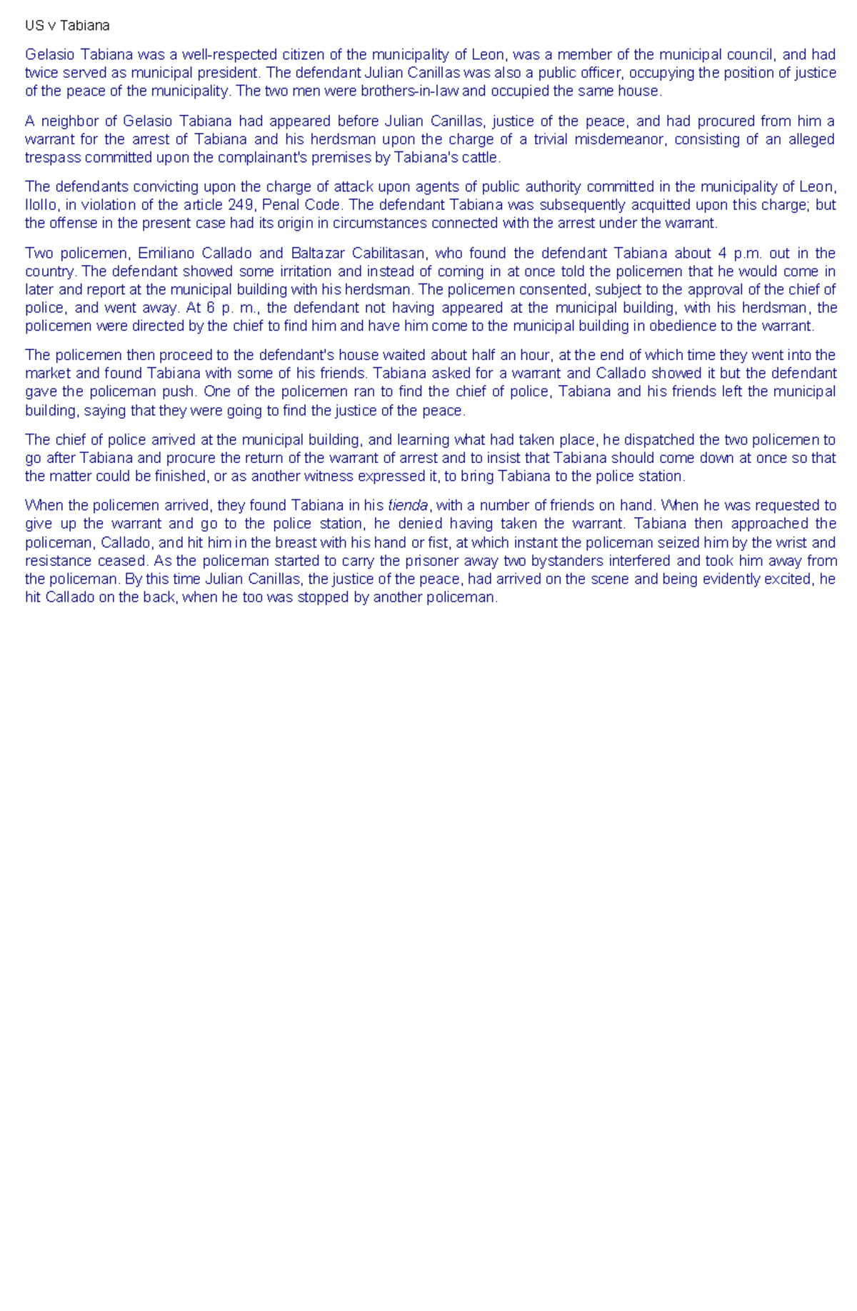 US v Tabiana - Summary juris doctor - law - US v Tabiana Gelasio ...