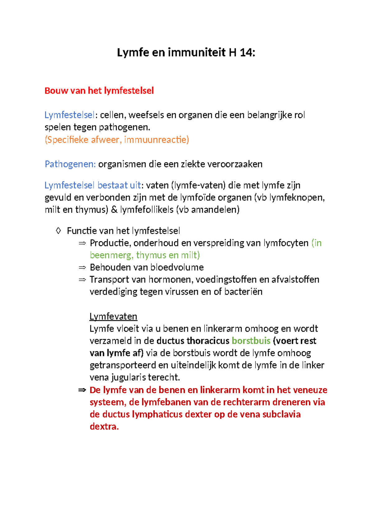 Lymfe en immuniteit H 14 p - Lymfe en immuniteit H 14: Bouw van het ...
