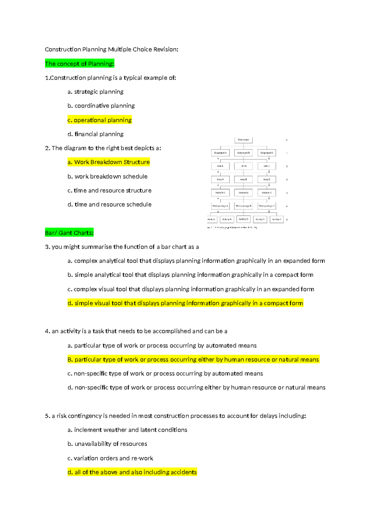 Construction Planning Multiple Choice Revision 1 2 2 - Construction ...