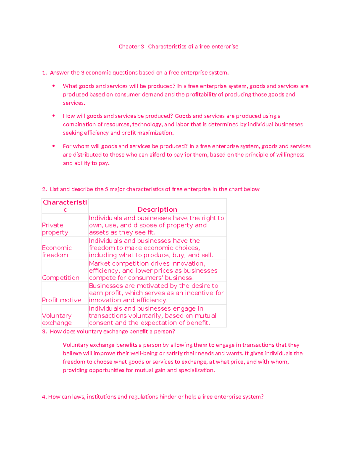 Chapter 3 sec 1 - Chapter 3 Characteristics of a free enterprise 1 ...