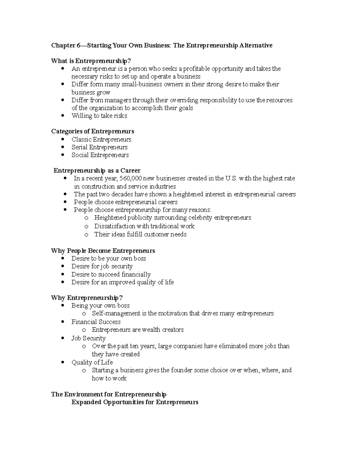 Ch 6—Starting Your Own Business - Chapter Your Own Business: The ...