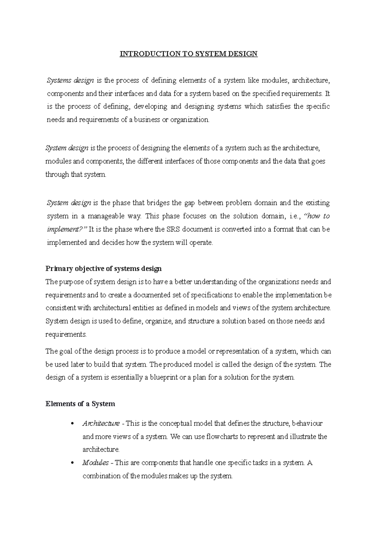 Introduction to system design - INTRODUCTION TO SYSTEM DESIGN Systems ...