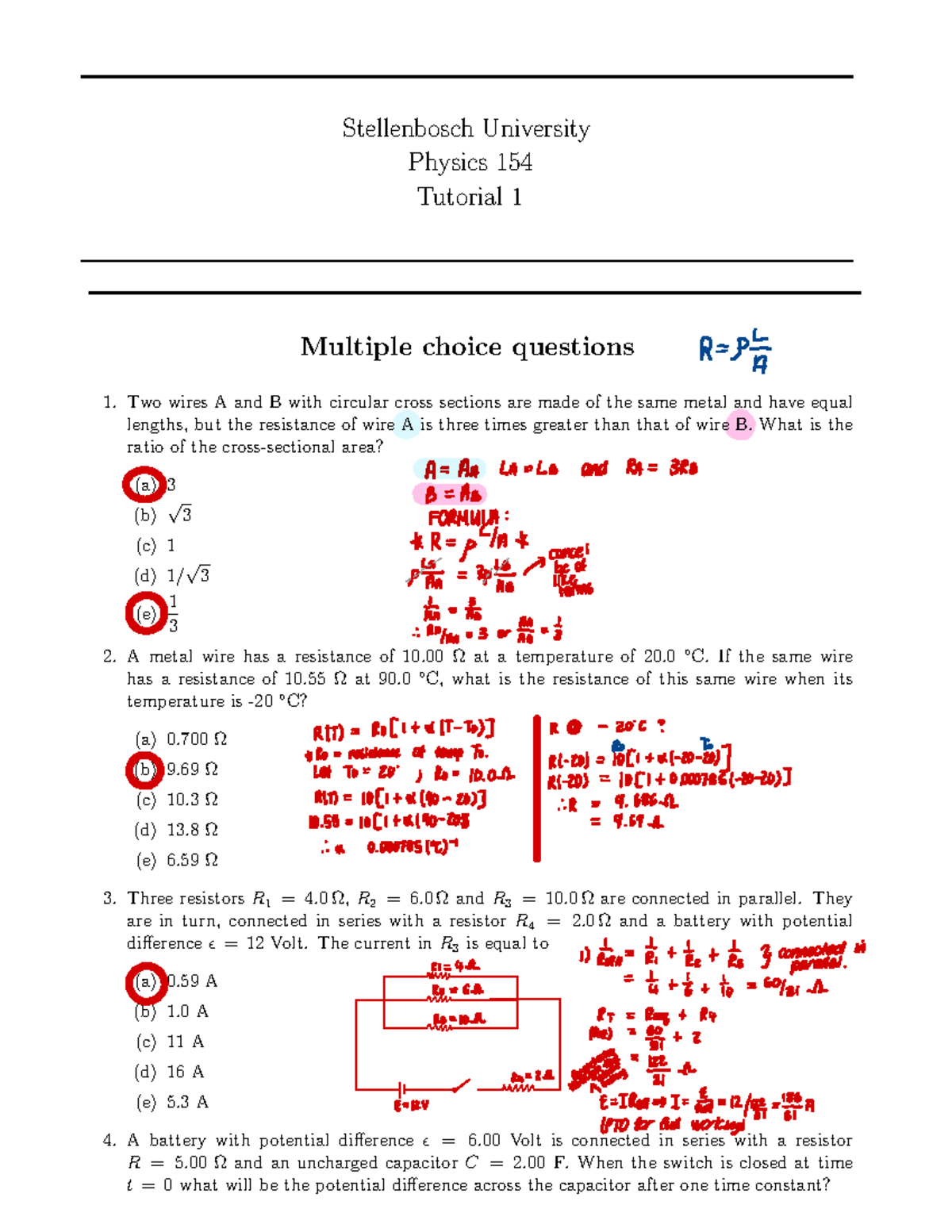 Physics 154 questions and answers - Stellenbosch University Physics 154 ...