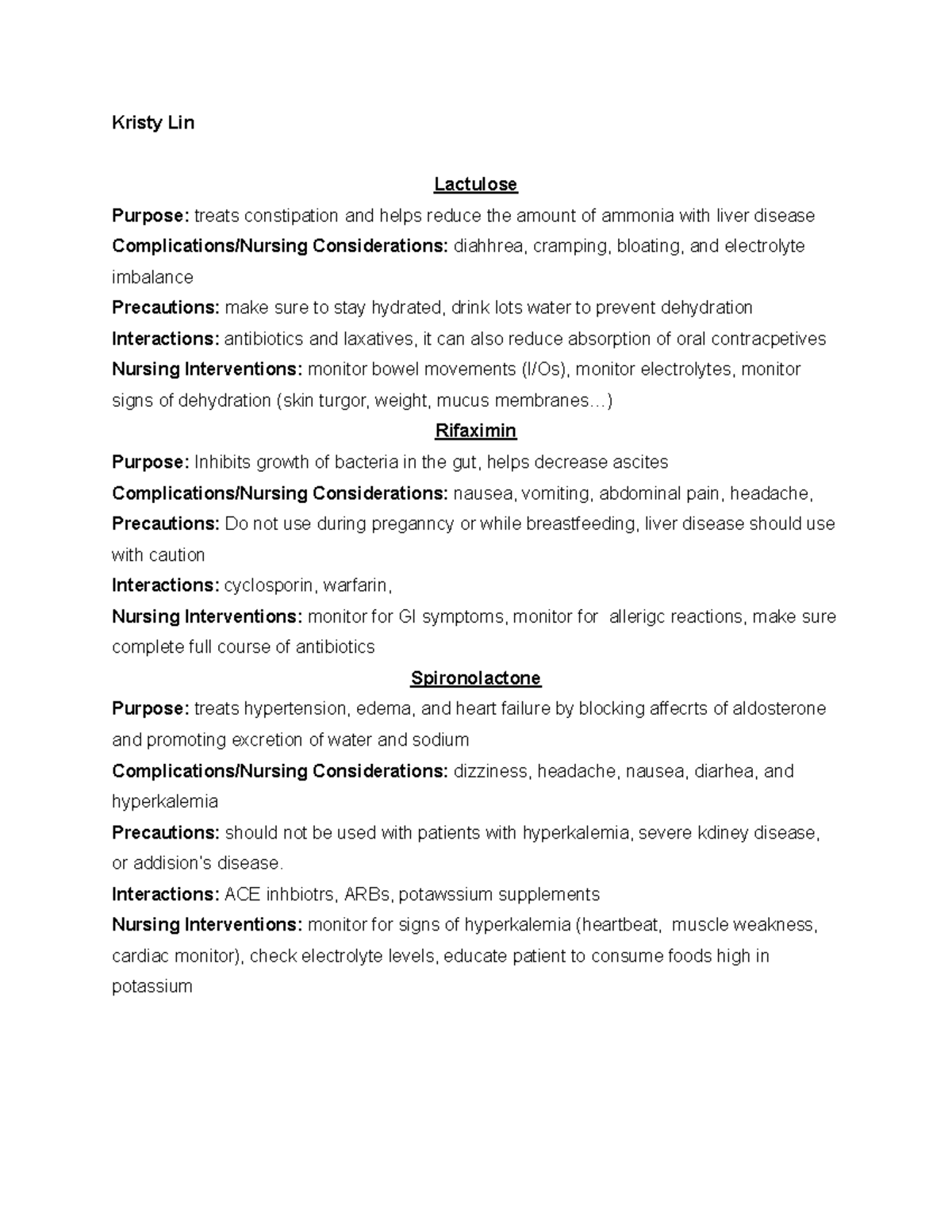Drug Card (Clinical) - Kristy Lin Lactulose Purpose: treats ...