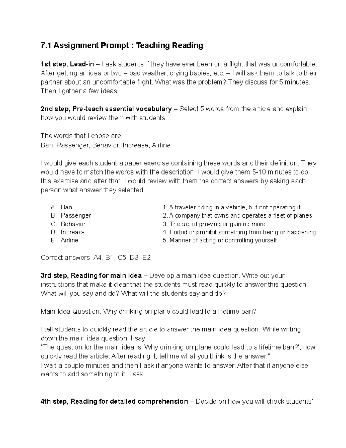 Veronika Rupova - 7.1 Assignment Prompt Teaching Reading - 7 Assignment Prompt : Teaching ...