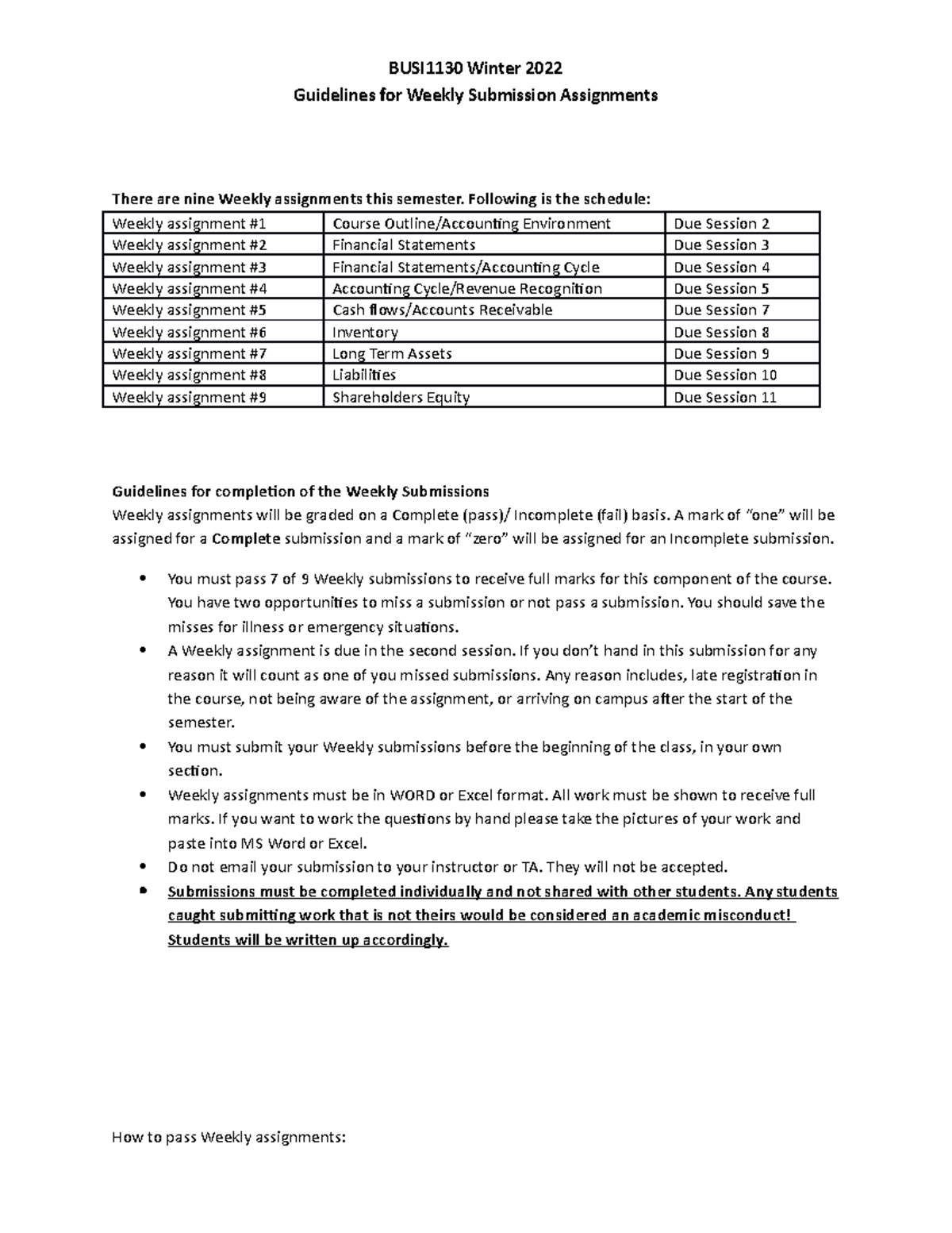 Guidelines to Weekly Submissions-2 - BUSI1130 Winter 2022 Guidelines ...