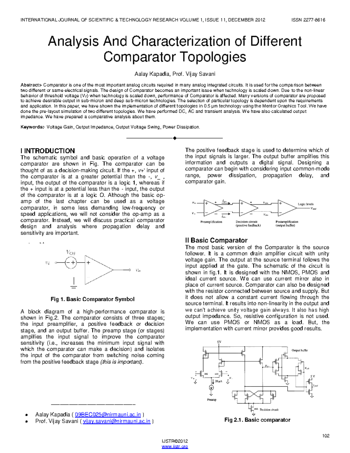 Analysis And Characterization Of Different Comparator Topologies - 102 ...