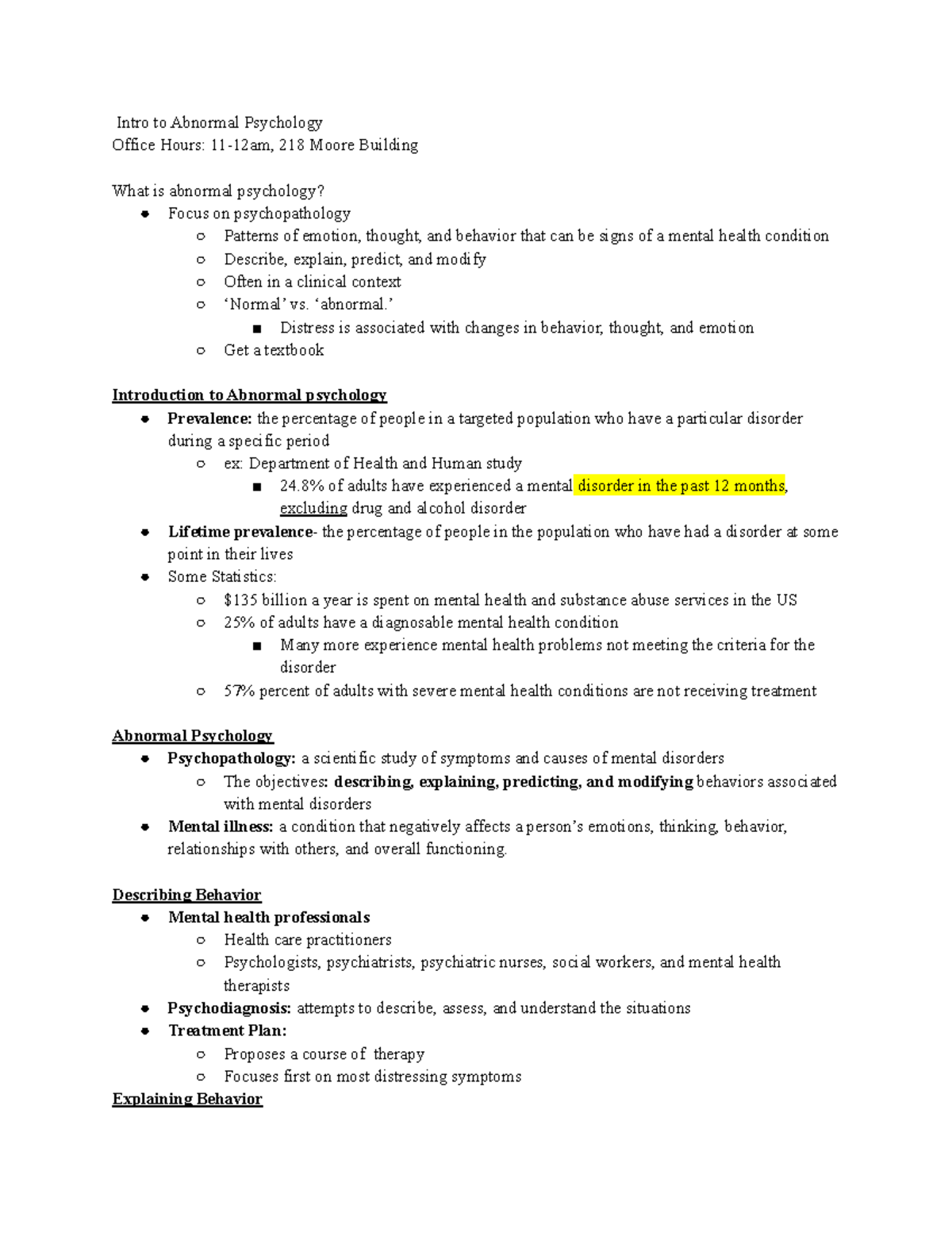 Abnormal Psych (Psych 270) Notes - Intro to Abnormal Psychology Office ...