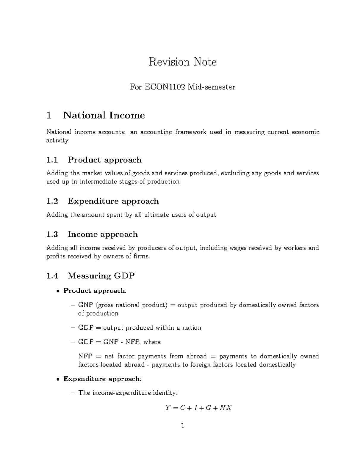 Revision Note Mid - N/A - Revision Note For ECON1102 Mid-semester 1 ...