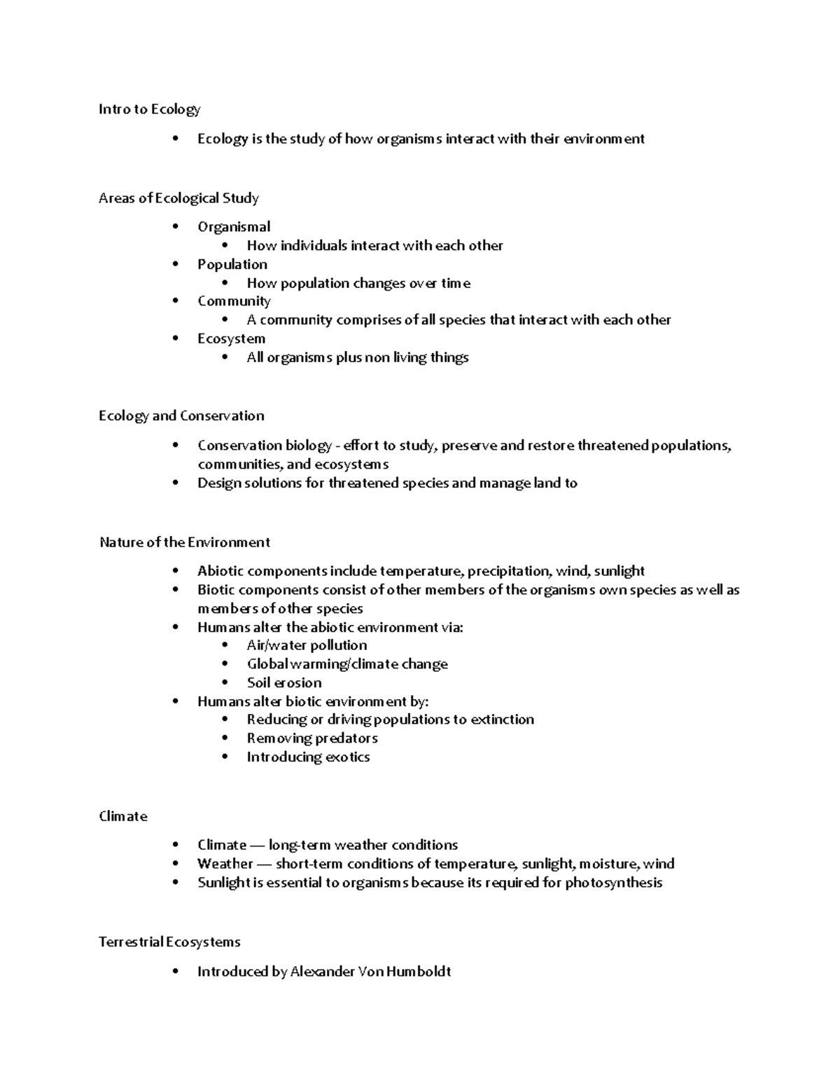Intro to Ecology - Fall 2019 w/ Alice - Intro to Ecology Ecology is the ...